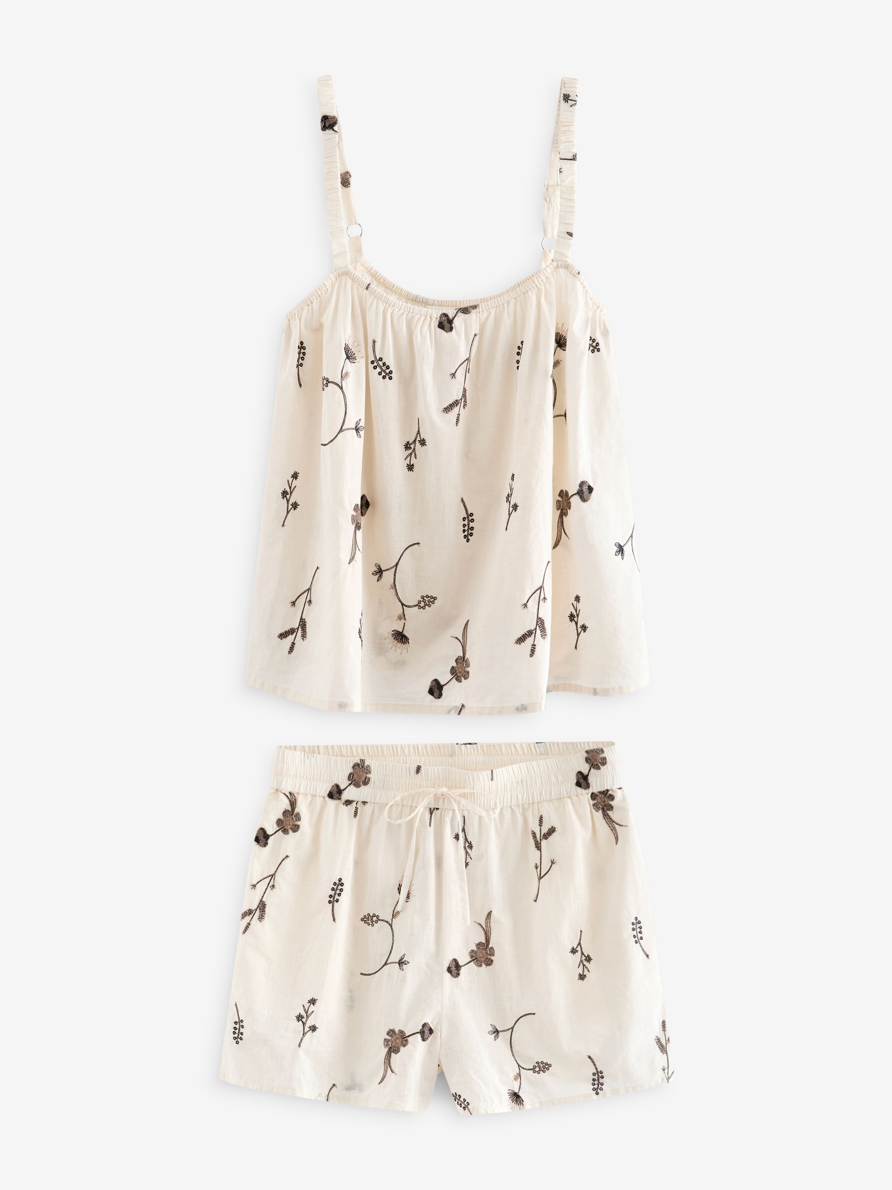 Buy Cream Floral 100% Cotton Cami Vest Shorts Set from the Next UK ...