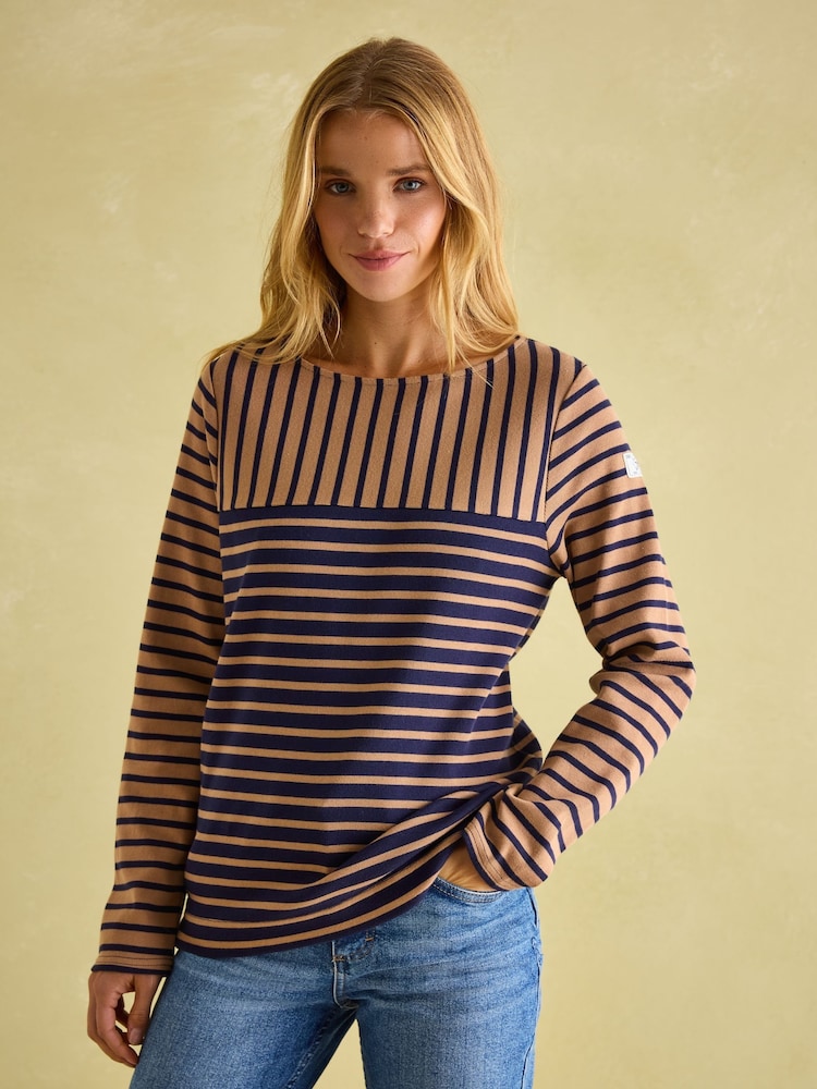 Buy Joules New Harbour Tan/Navy Boat Neck Breton Top from the Next UK ...