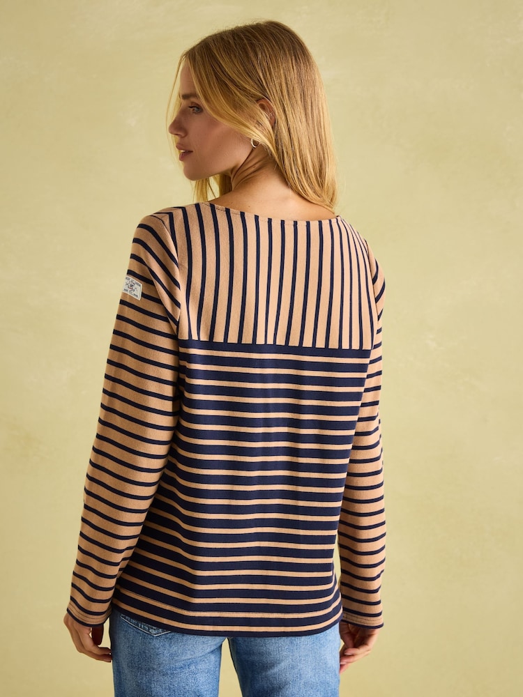 Buy Joules New Harbour Tan/Navy Boat Neck Breton Top from the Next UK ...