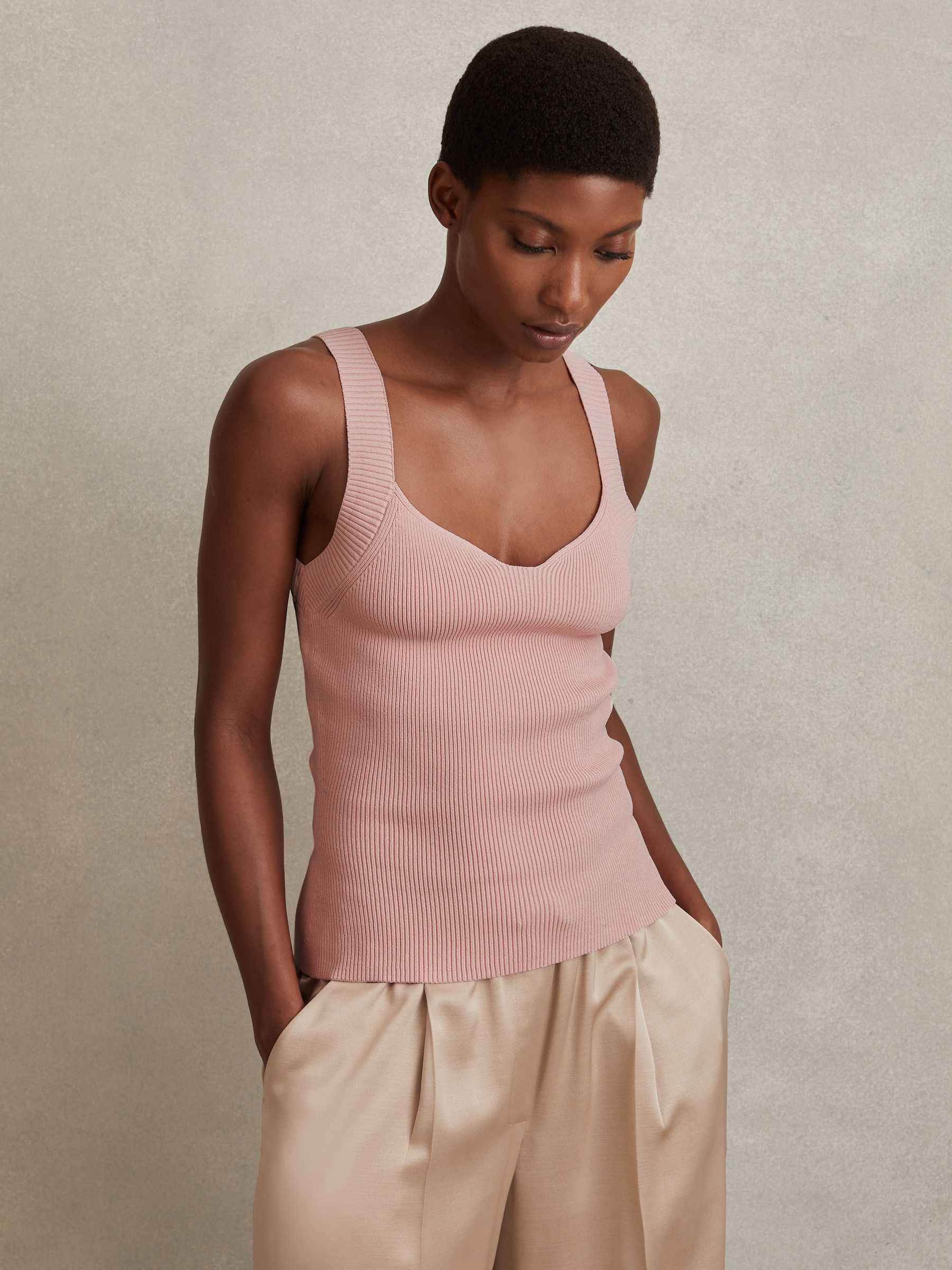Buy Reiss Blush Dani Ribbed Sweetheart Neck Top from the Next UK online ...
