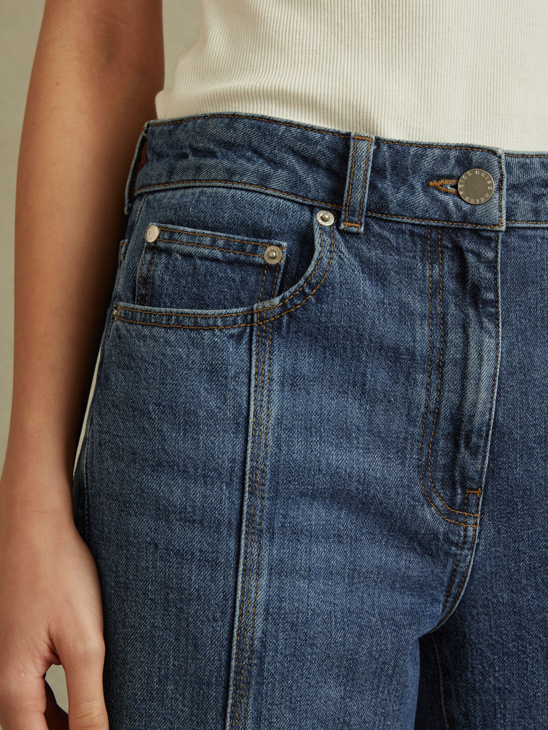 Buy Reiss Mid Blue Juniper Flared Front Seam Jeans from the Next UK ...