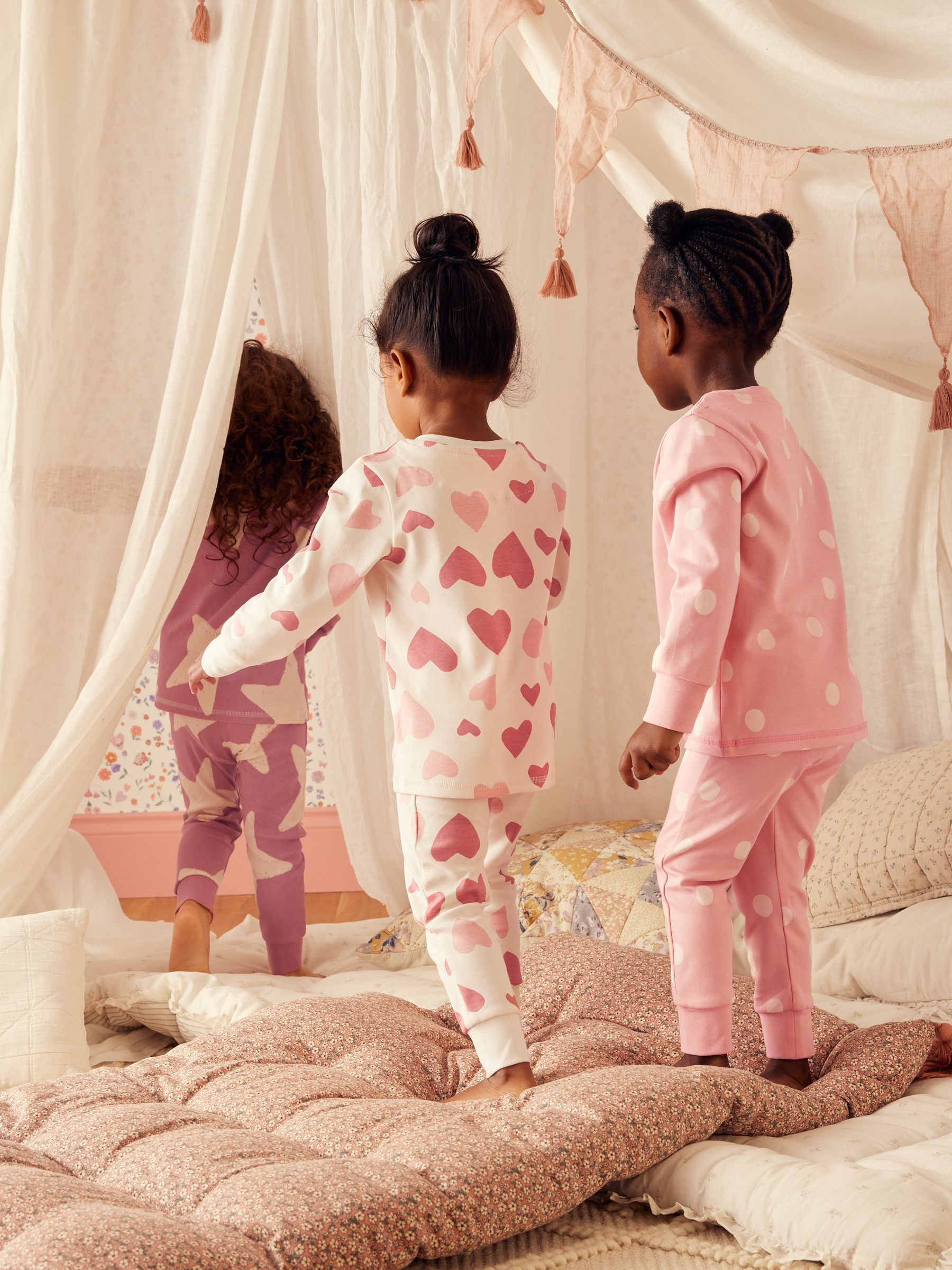 Buy Pink/White 3 Pack 100% Cotton Snuggle Pyjamas (9mths-12yrs) from ...