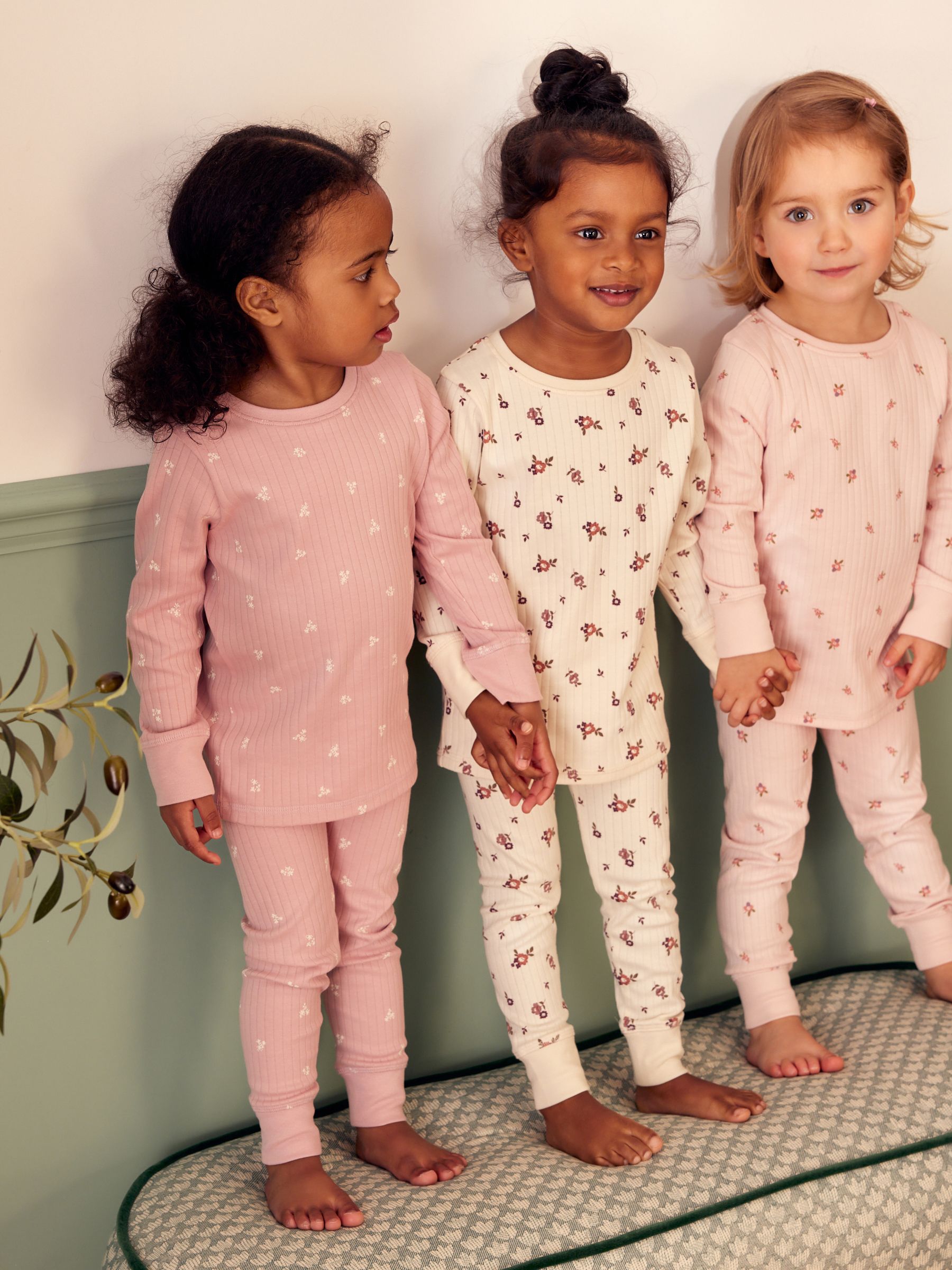 Buy Pink/ White Ditsy Rib Snuggle Pyjamas 3 Pack (9mths-12yrs) from the ...