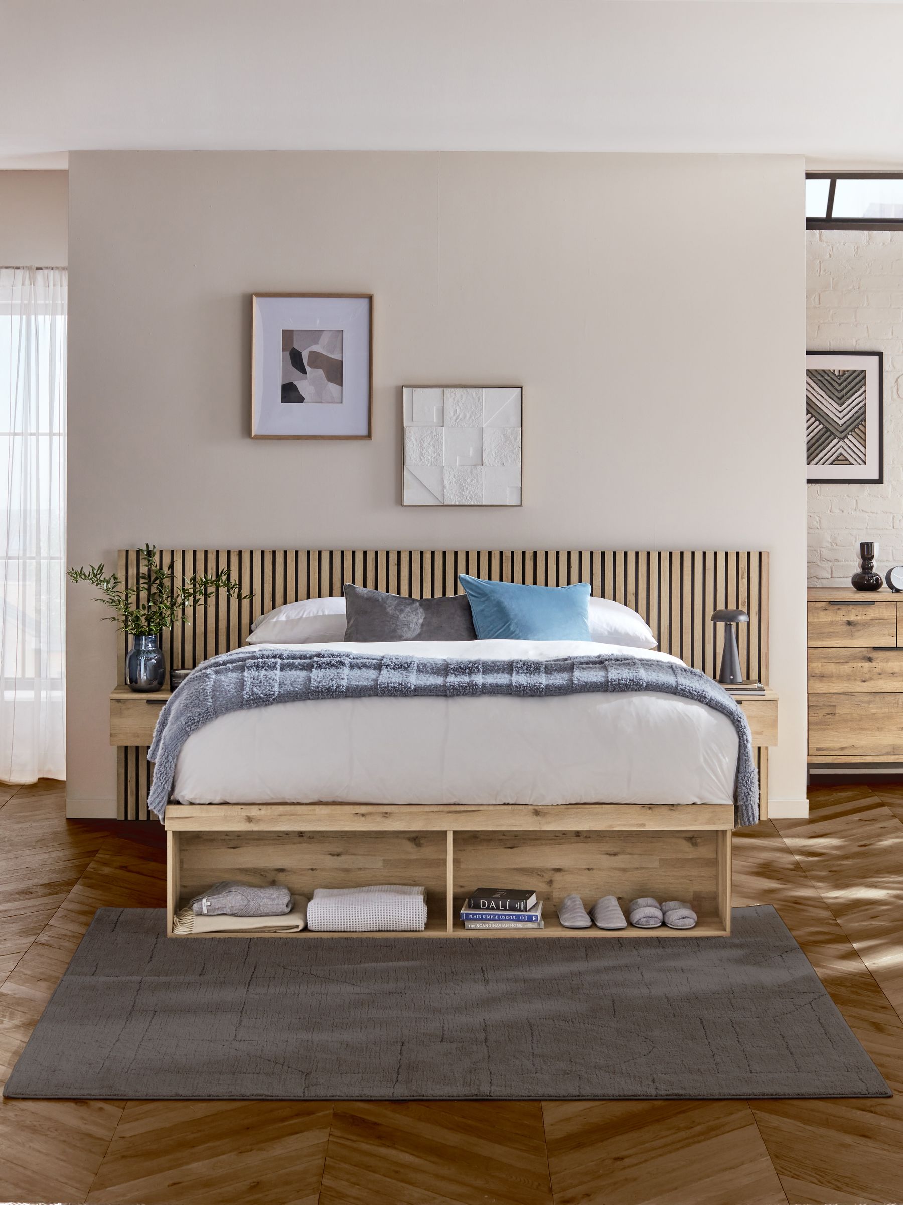 Buy Light Oak Effect Bronx Wooden Hotel Bed Frame with Platform Storage ...