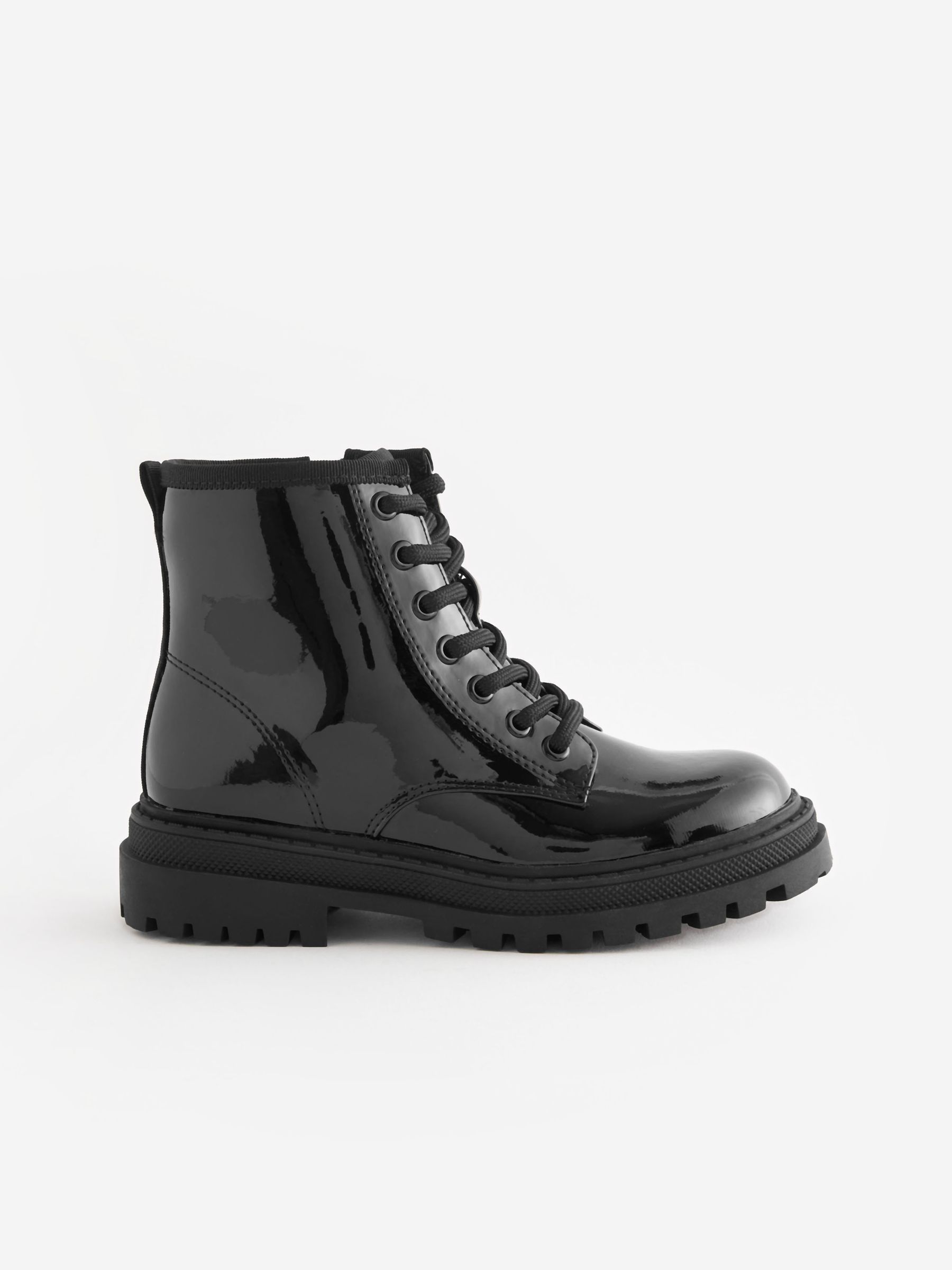 Buy Black Patent Standard Fit (F) Warm Lined Lace-Up Ankle Boots from ...