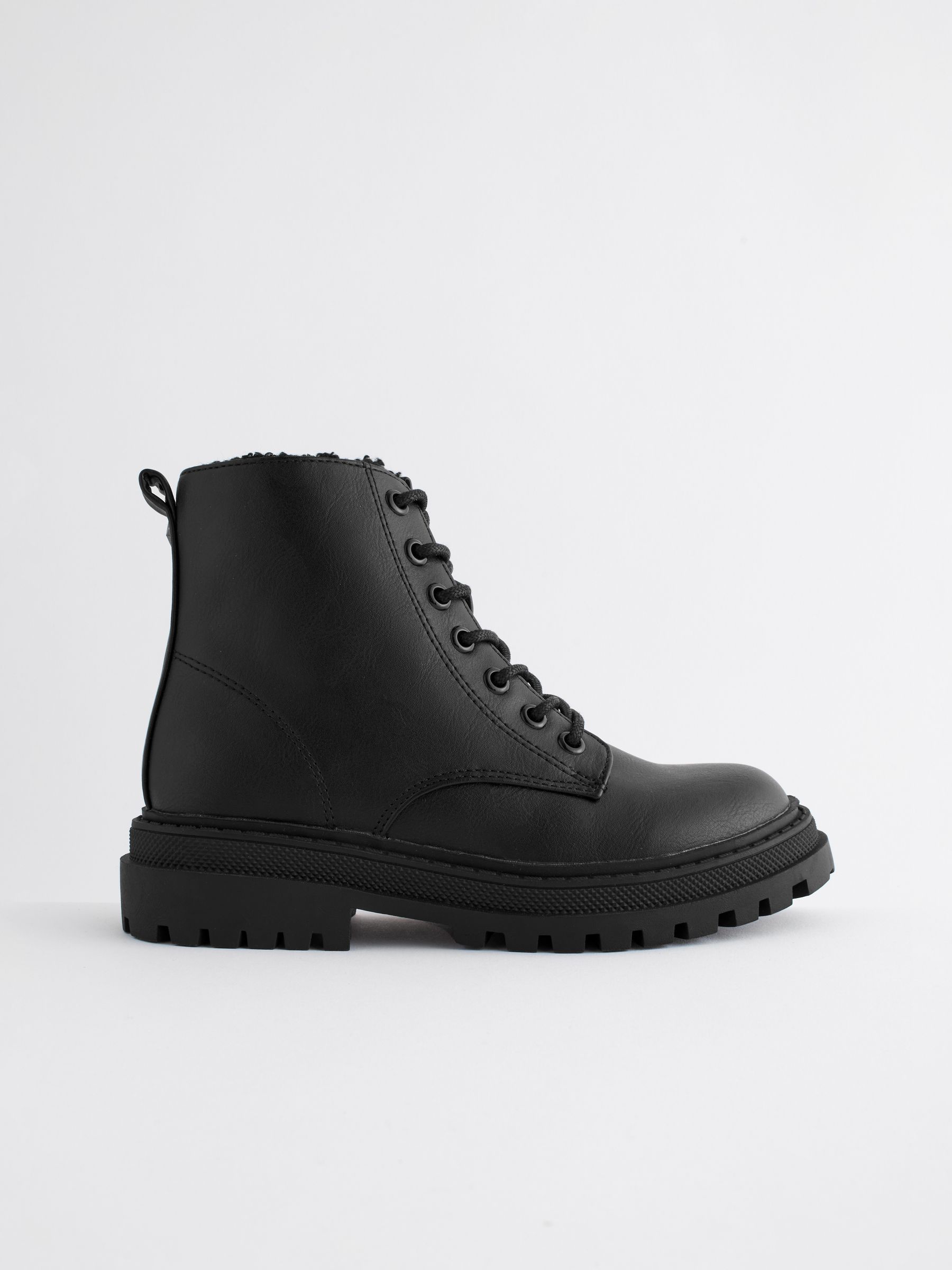 Buy Matt Black Standard Fit (F) Warm Lined Lace-Up Ankle Boots from the ...