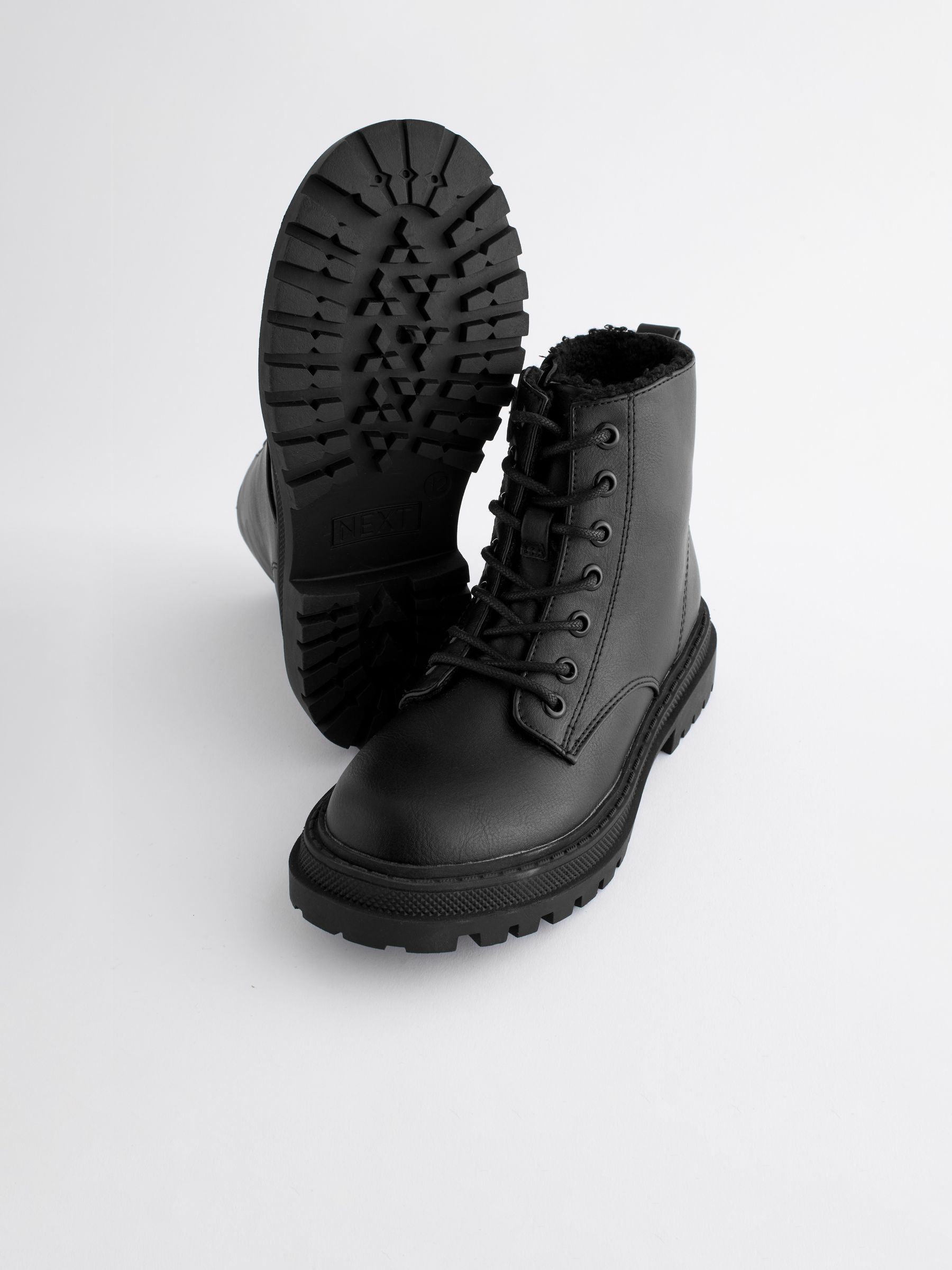 Buy Matt Black Standard Fit (F) Warm Lined Lace-Up Ankle Boots from the ...