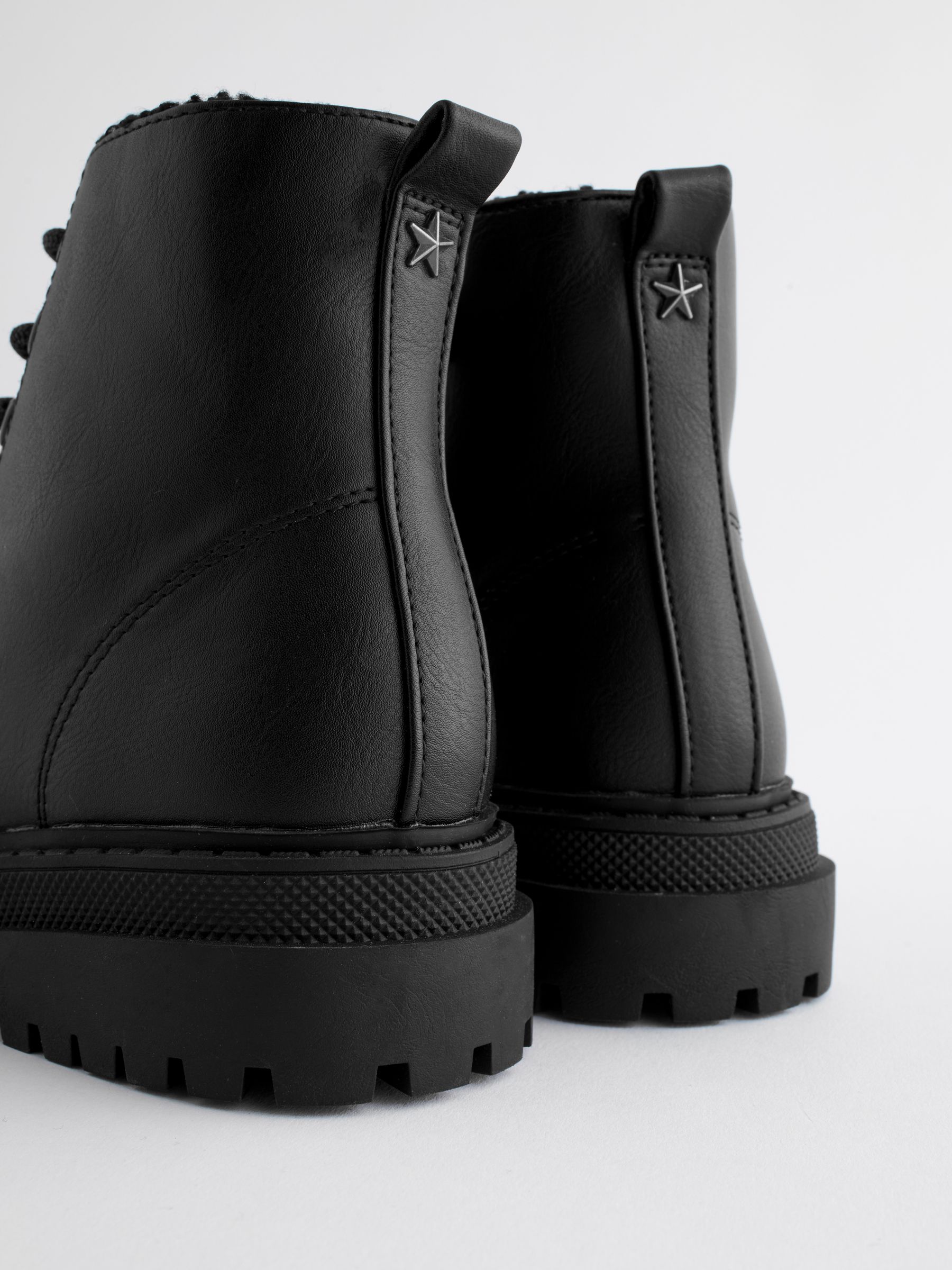 Buy Matt Black Standard Fit (F) Warm Lined Lace-Up Ankle Boots from the ...
