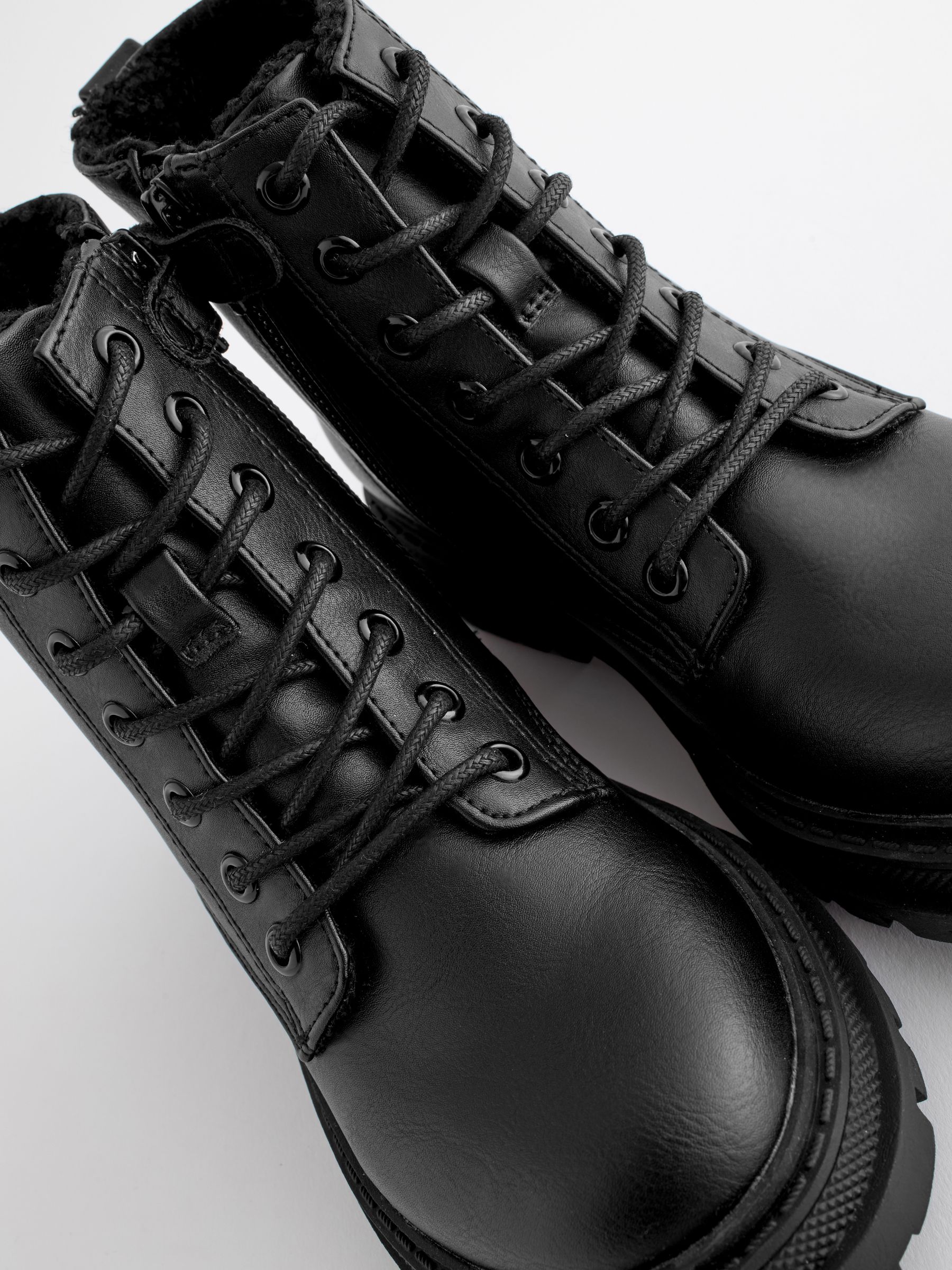Buy Matt Black Standard Fit (F) Warm Lined Lace-Up Ankle Boots from the ...