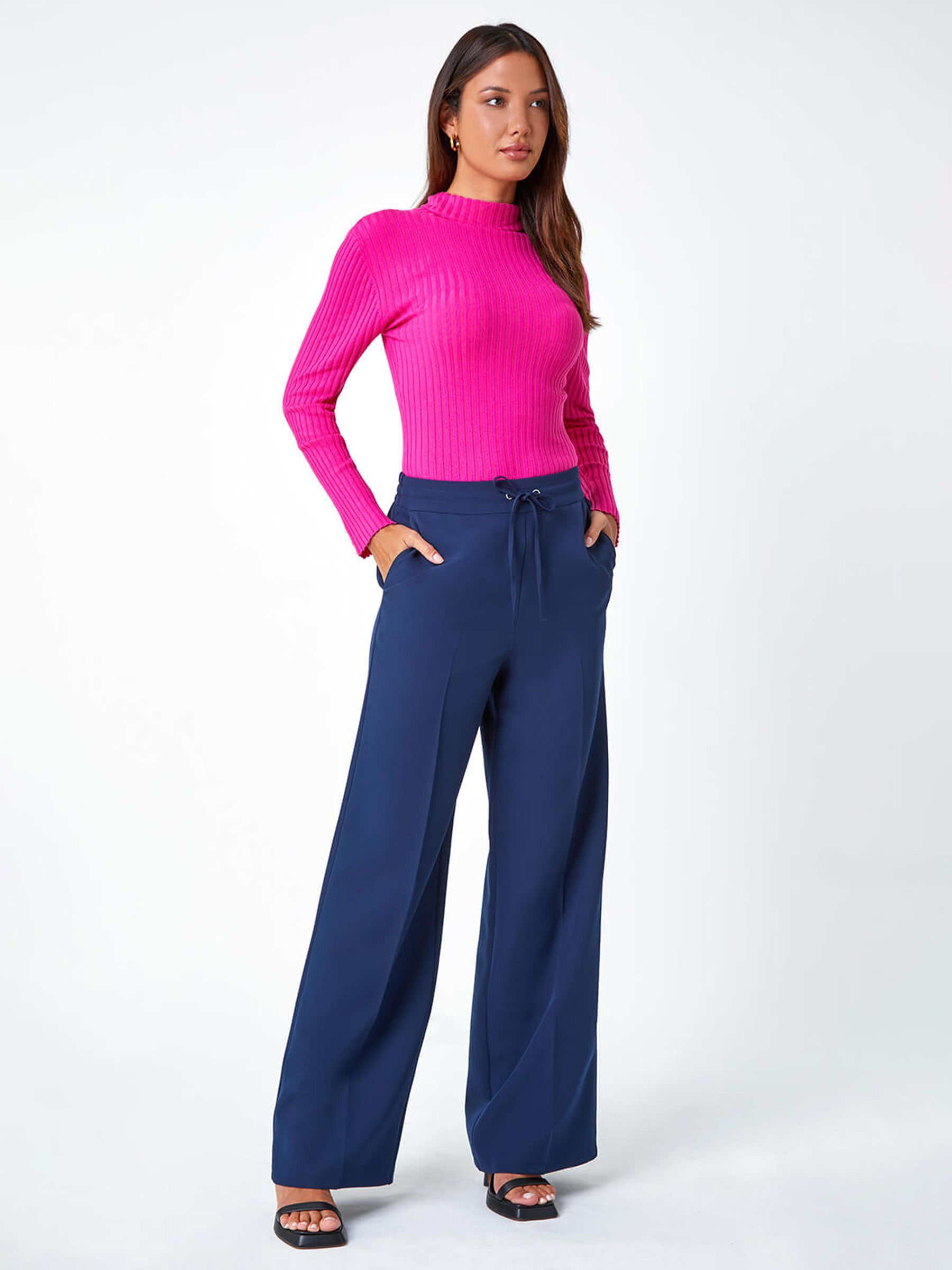 Buy Roman Blue Wide Leg Tie Front Stretch Trousers from the Next UK ...
