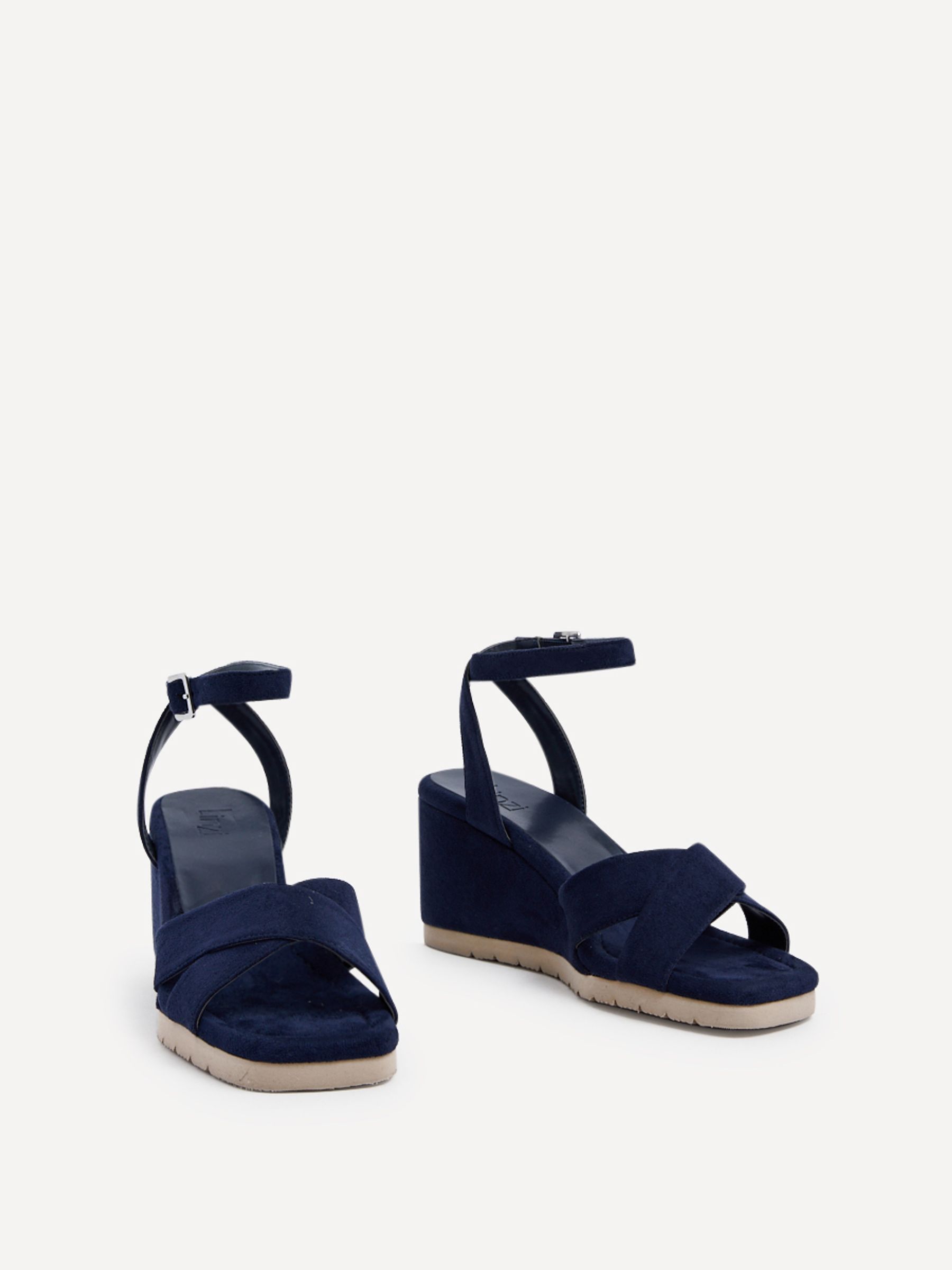 Buy Linzi Blue Imogen Lightweight Faux Suede Crossover Front Wedge from ...