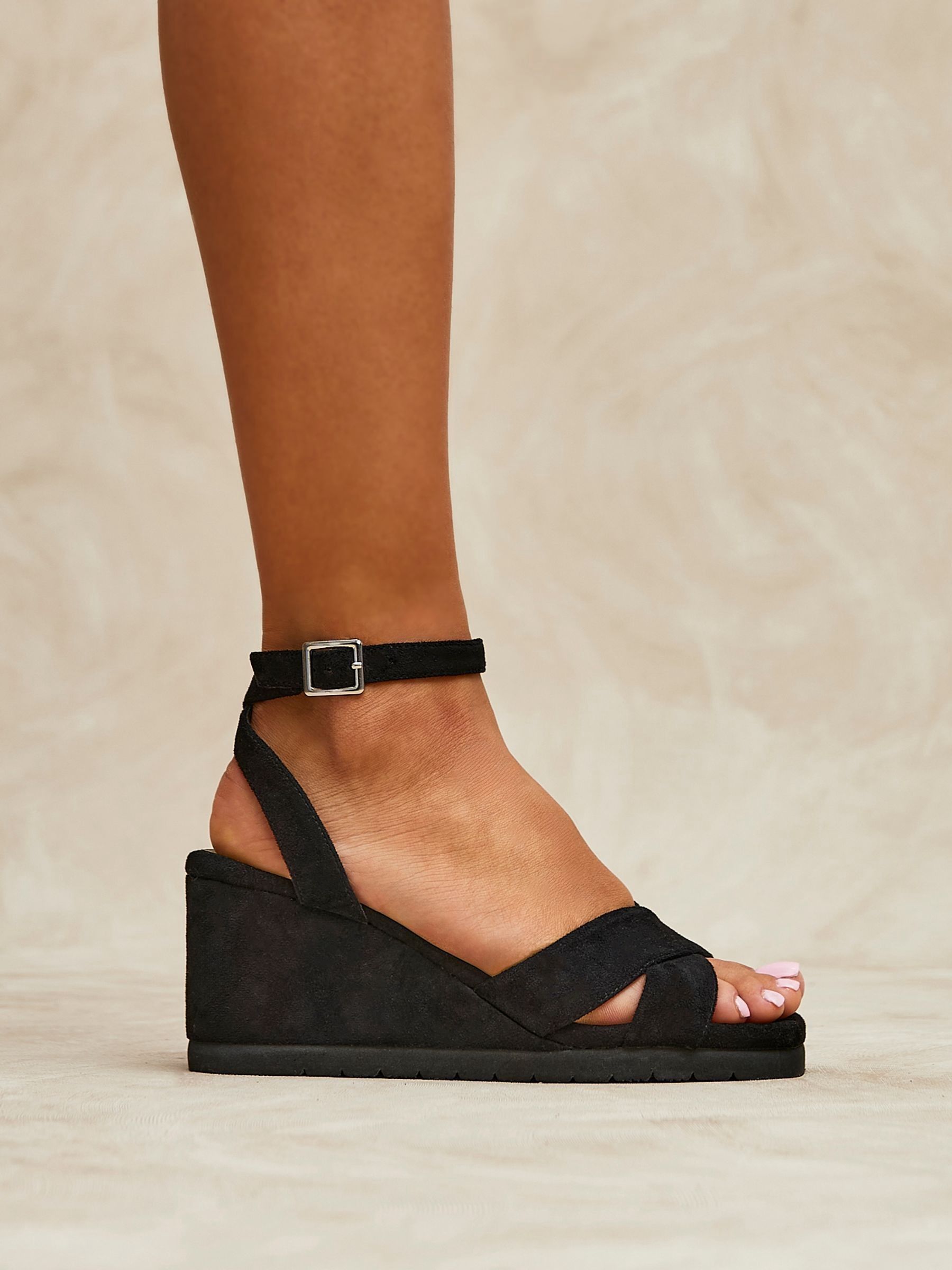 Buy Linzi Black Imogen Lightweight Faux Suede Crossover Front Wedge ...