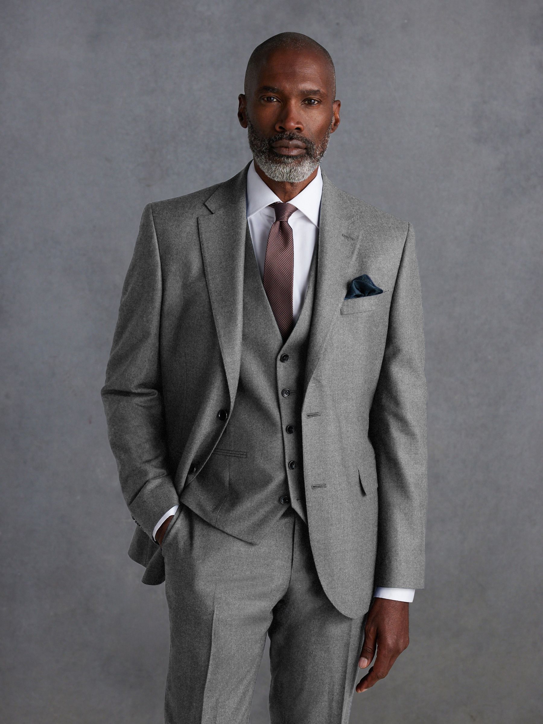 Buy Grey Slim Fit Signature Zignone Italian Wool Cashmere Blend Flannel ...