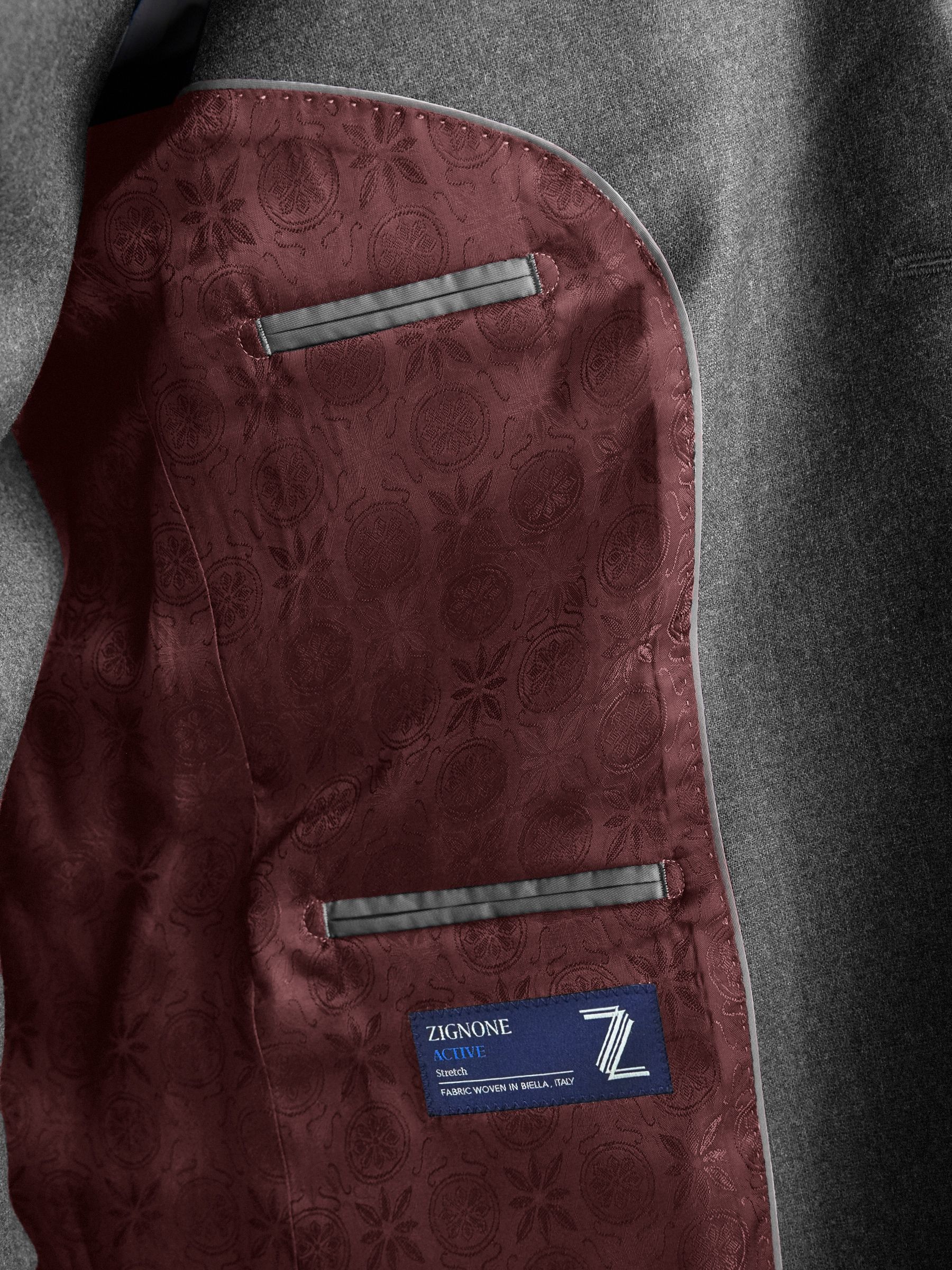 Buy Grey Slim Fit Signature Zignone Italian Wool Cashmere Blend Flannel ...