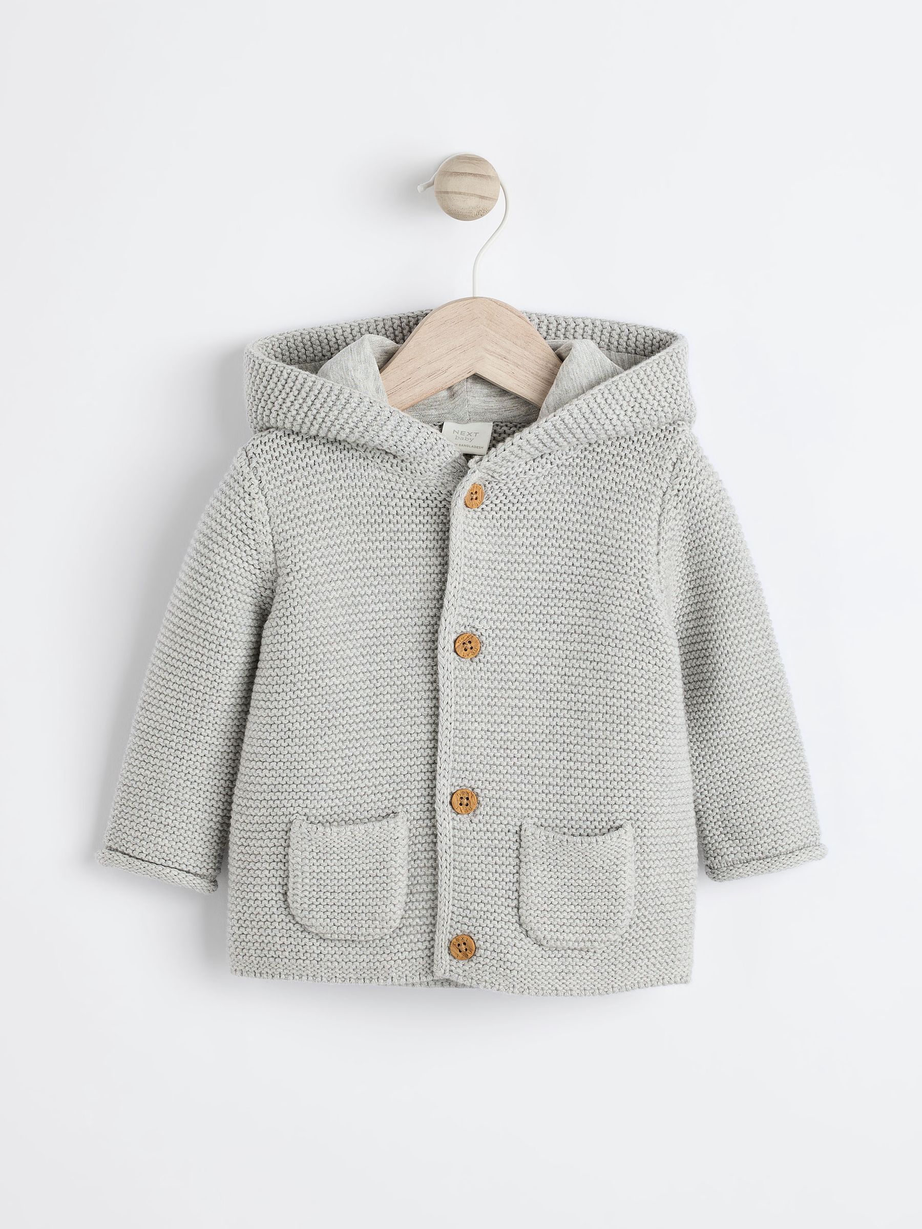 Buy Grey Knitted Hooded Baby Cardigan from Next Australia