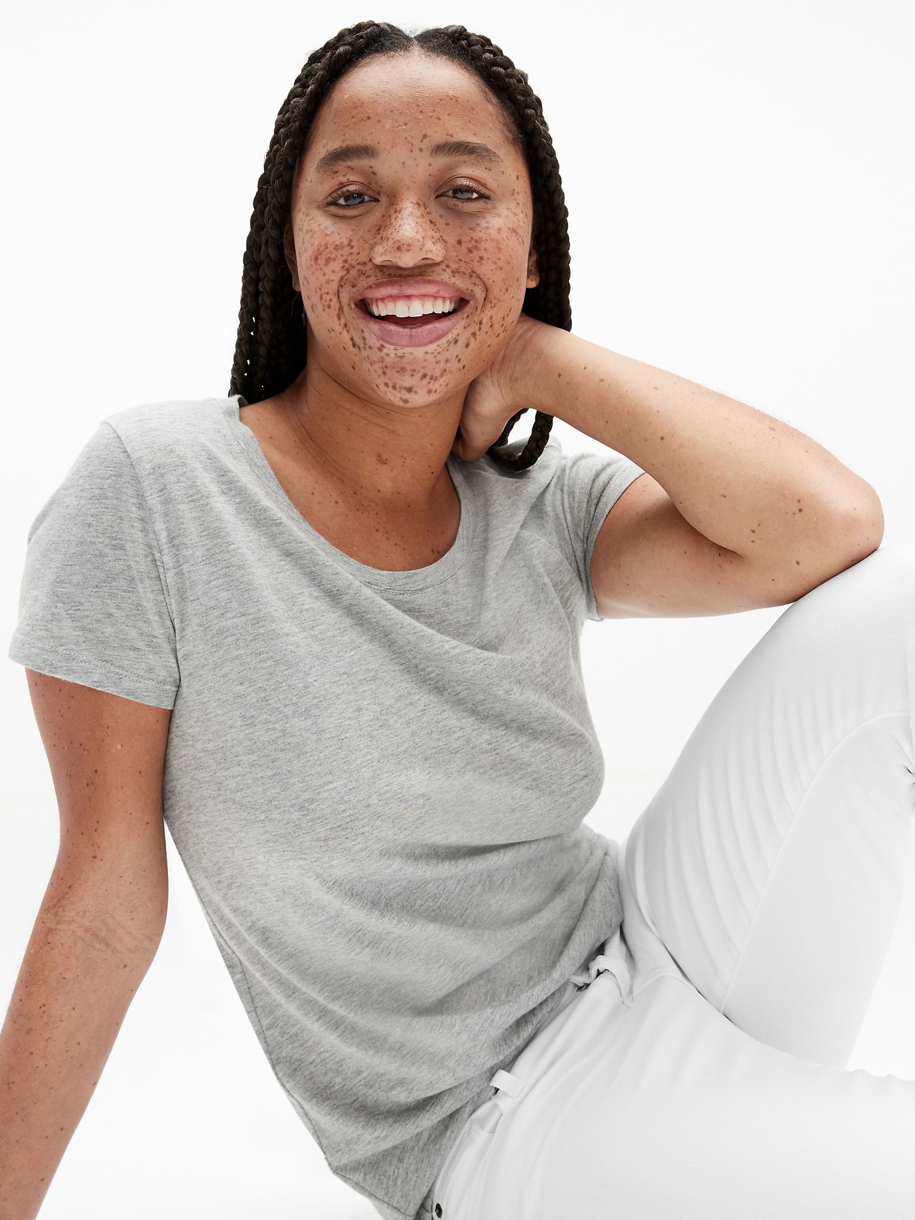 Buy Gap Light Grey Crew Neck Favourite Cotton-Modal Short Sleeve T ...