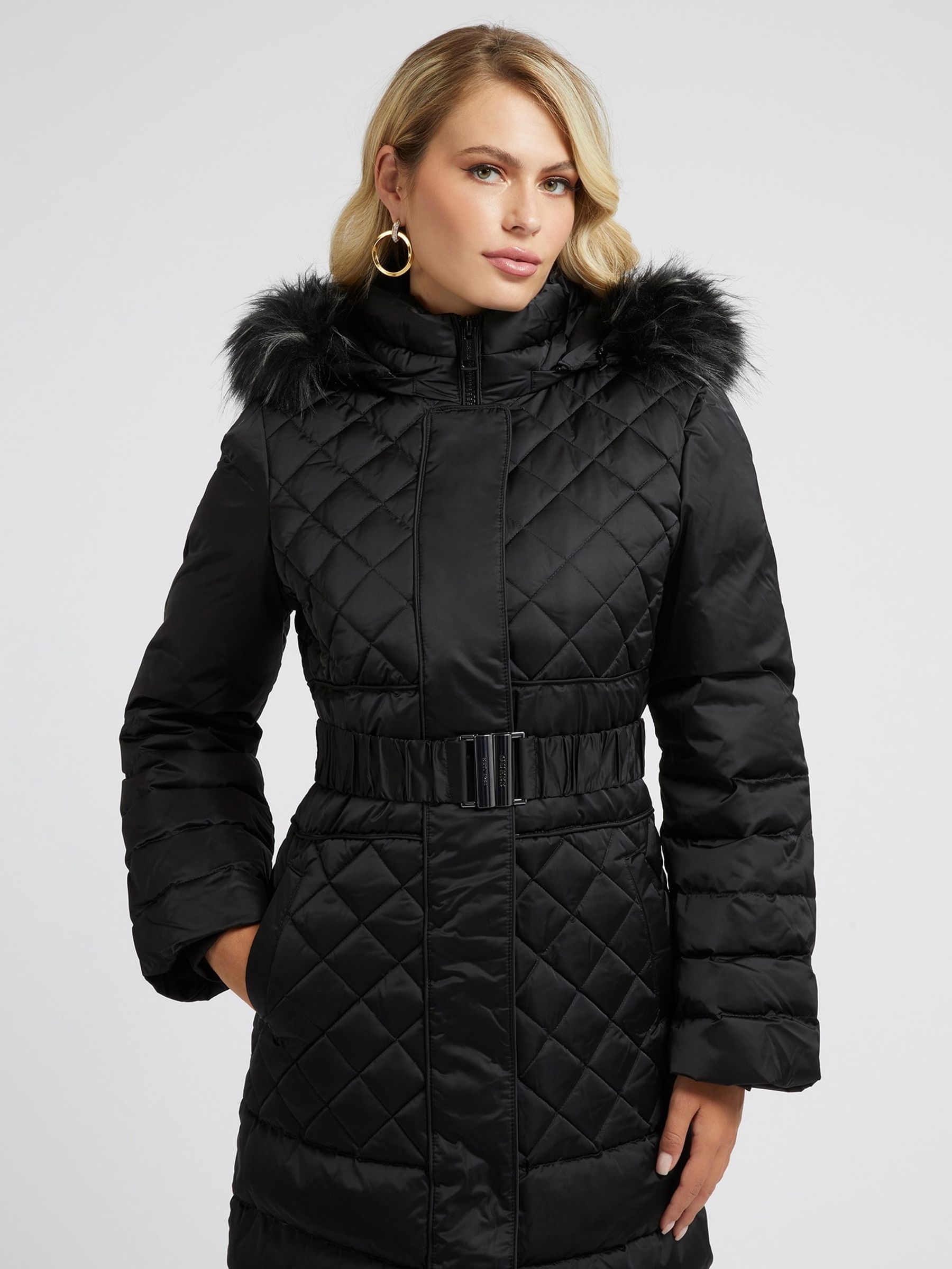 Buy Guess Marlene Black Longline Quilted Down Jacket from the Next UK ...