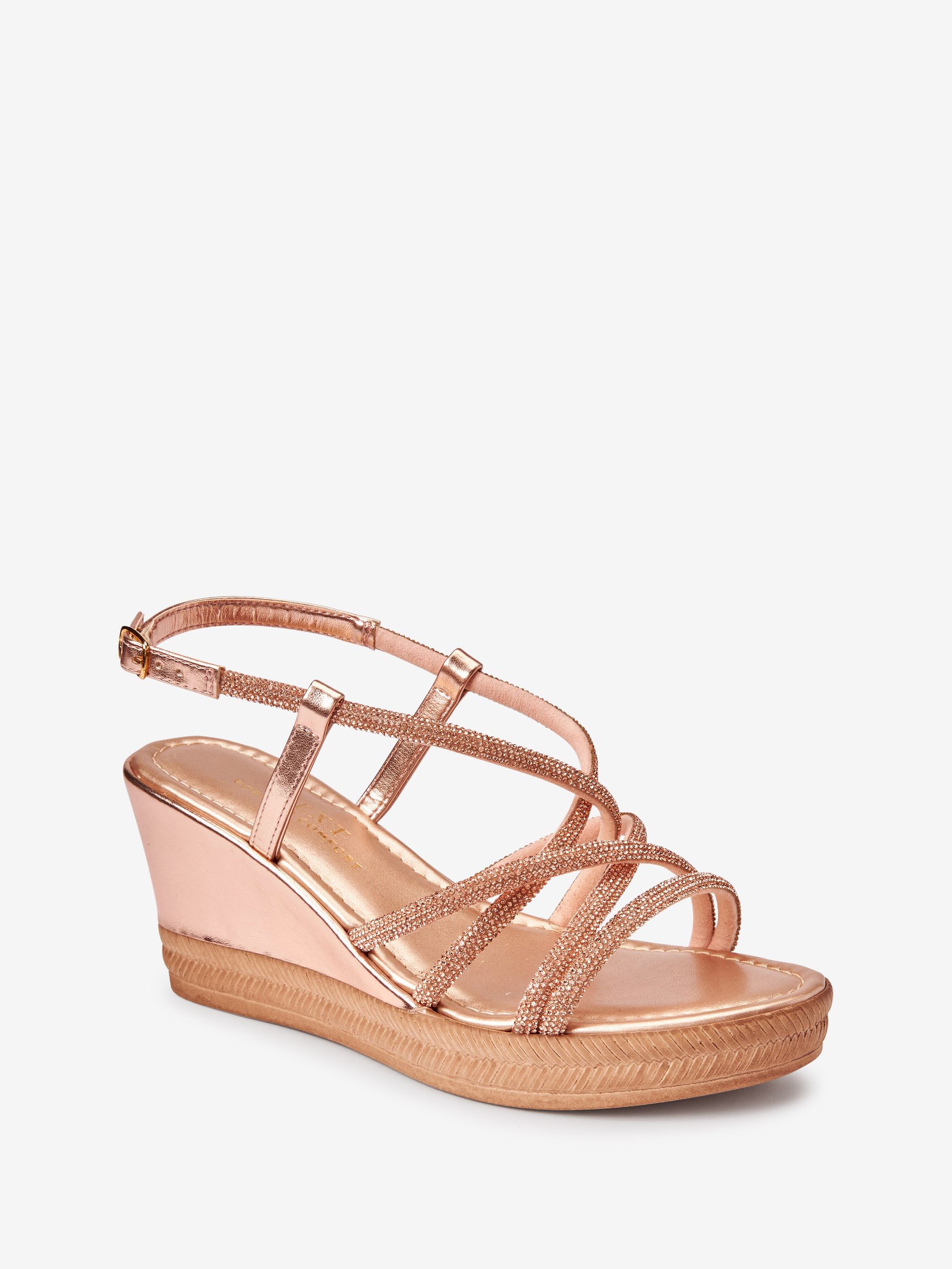 Buy Rose Gold Forever Comfort® Tubular Bling Asymmetric Wedges from the ...
