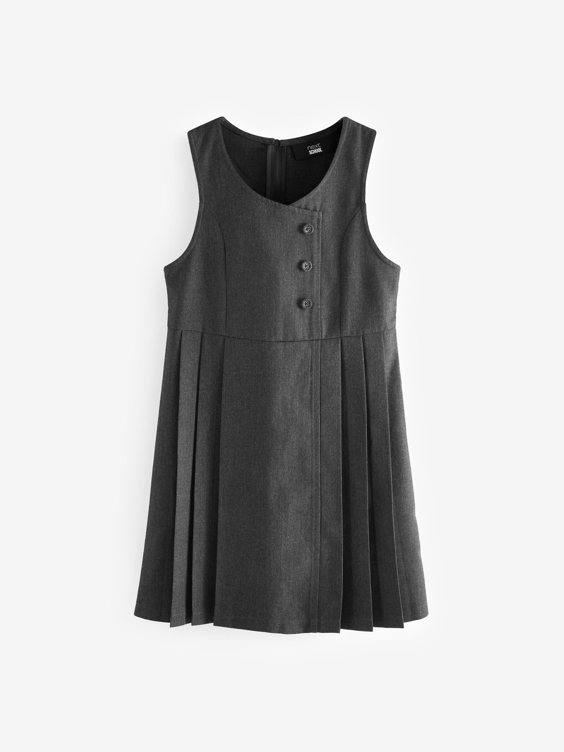 Buy Grey Asymmetric Button Front Pinafore School Dress (3-14yrs) from ...