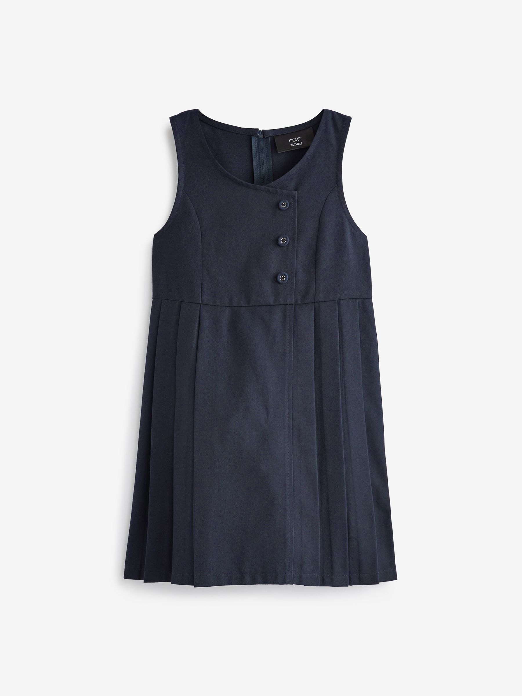 Buy Navy Blue Asymmetric Button Front Pinafore School Dress (3-14yrs ...