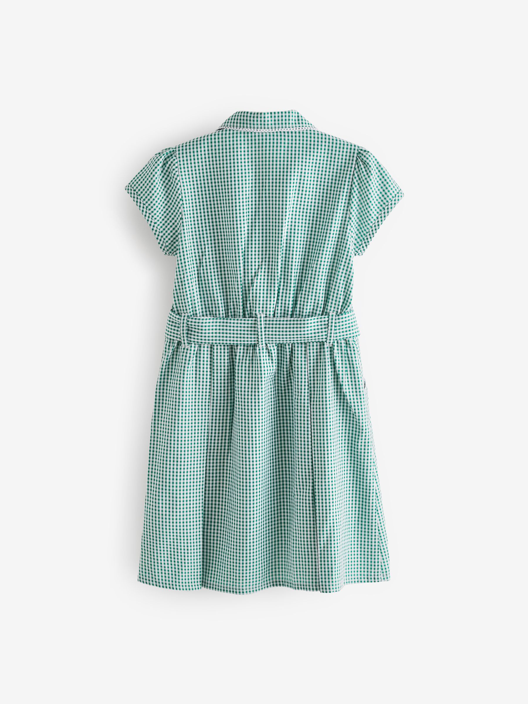 Buy Green Gingham Cotton Rich Belted School Dress with Scrunchie (3 ...