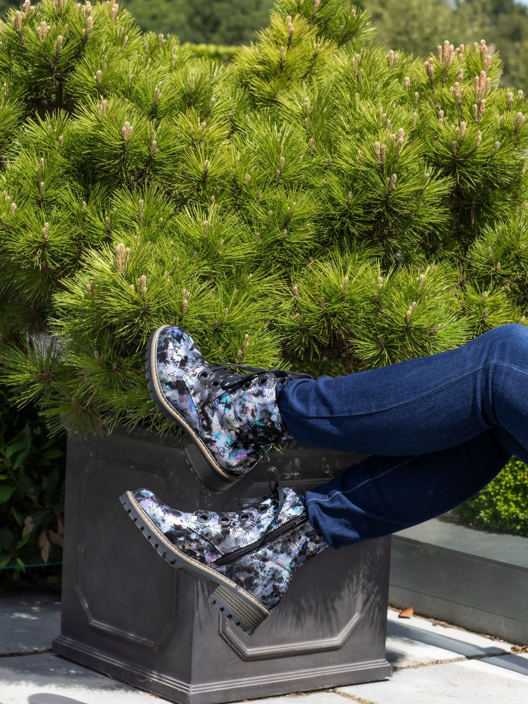 Buy Pavers Black & Silver Pavers Ladies Lace Up Ankle Boots from the ...