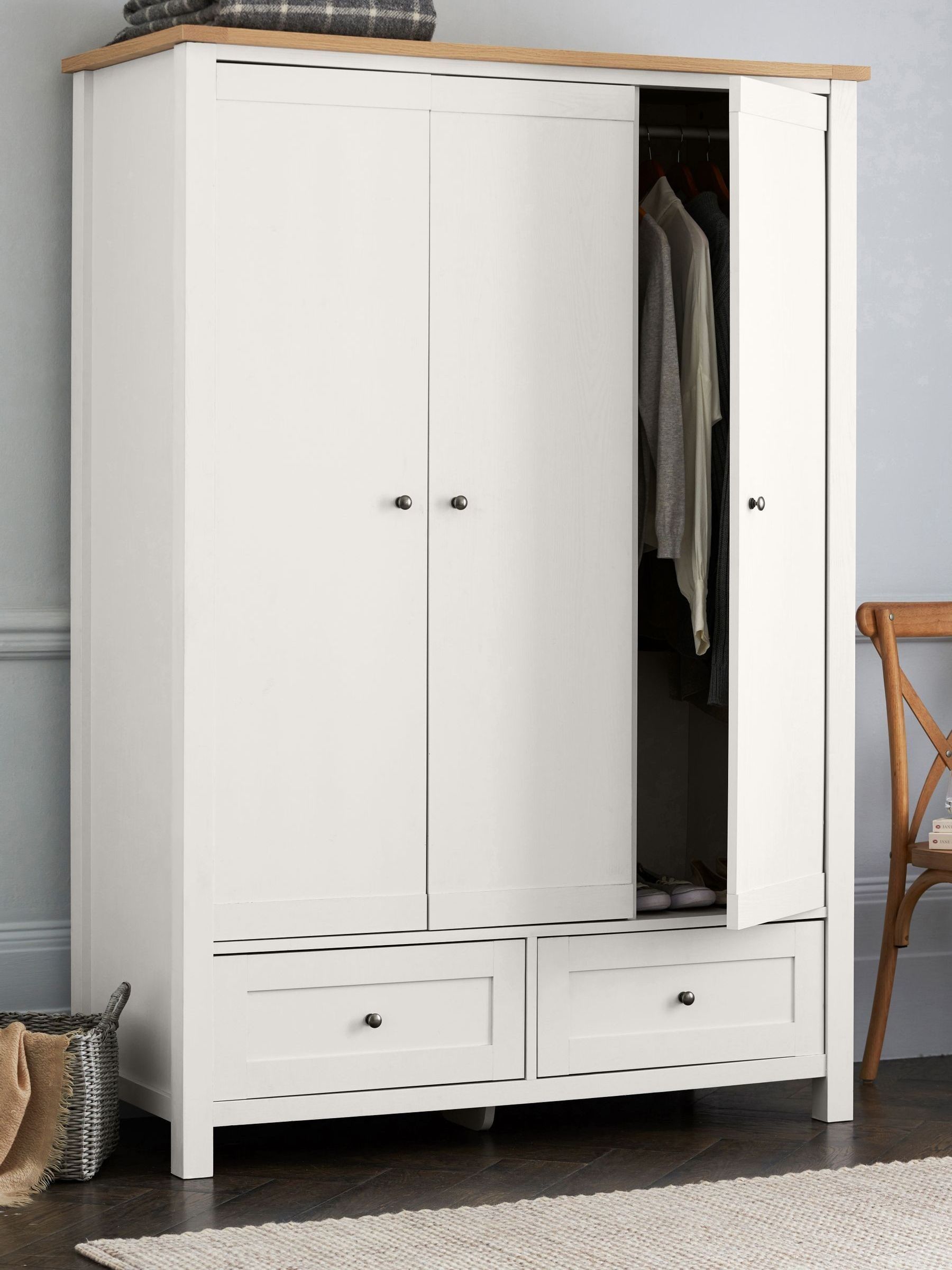 Buy Chalk Malvern Statement Oak Effect Triple, 2 Drawers Wardrobe from ...