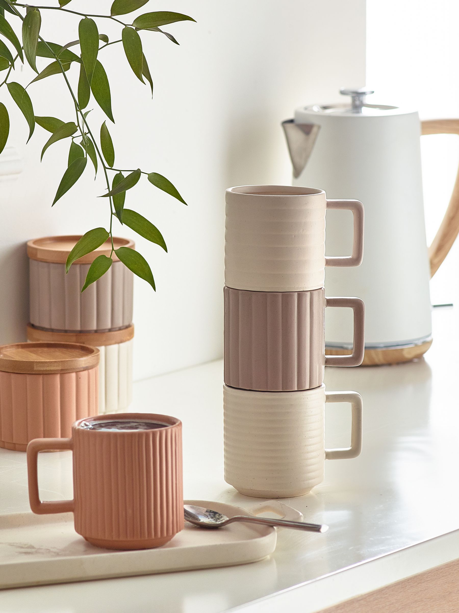 Buy Set of 4 Natural Hayden Textured Stacking Mugs from the Next UK ...