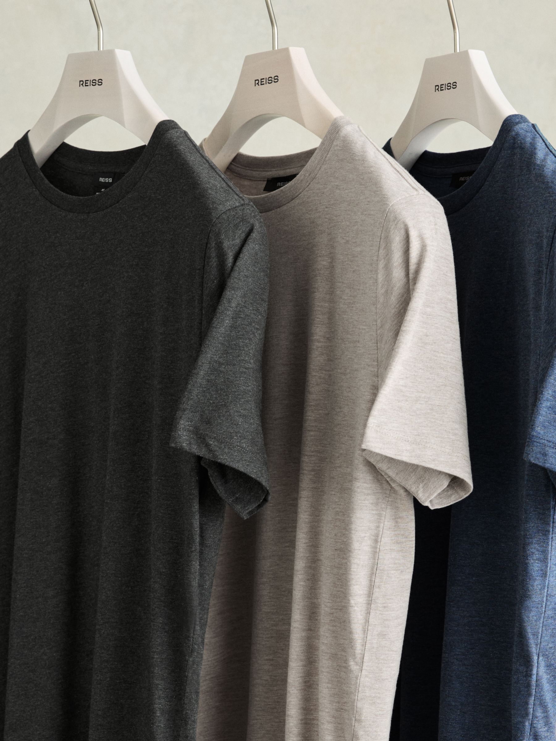 Buy Reiss Multi Melange Bless 3 Pack Cotton Crew-Neck Tailored-Fit T ...