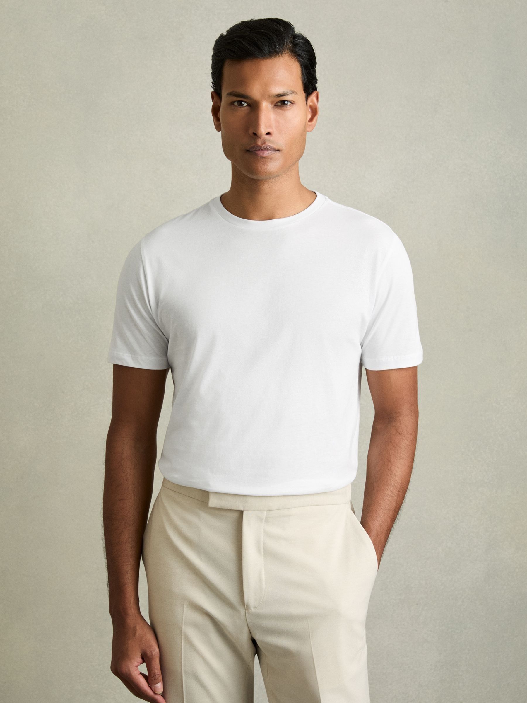 Buy Reiss White Bless 3 Pack Cotton Crew-Neck Tailored-Fit T-Shirts 3 ...