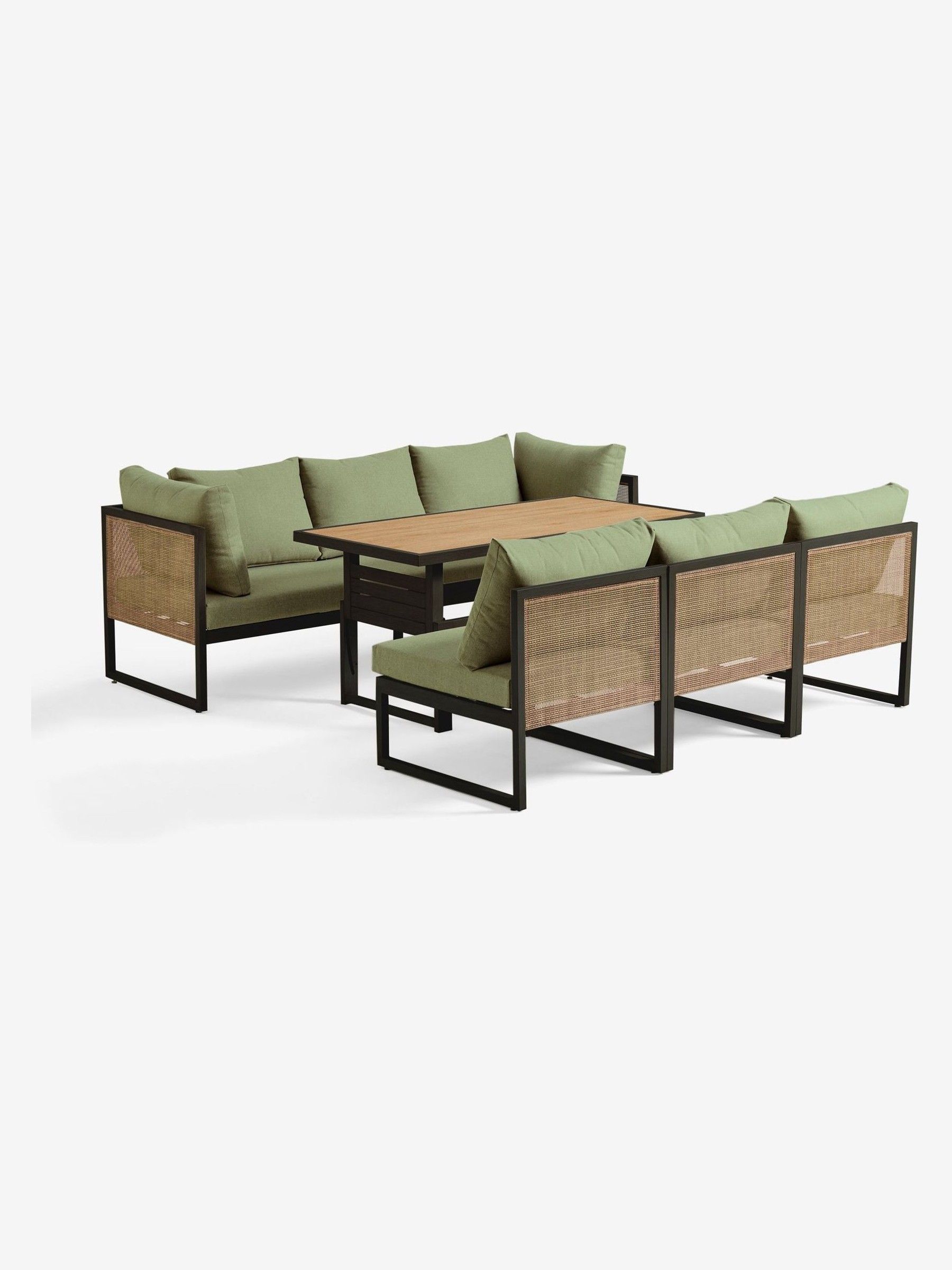 Buy Sage Green Abel Rattan Garden 6 Seater Modular Sofa and Table ...