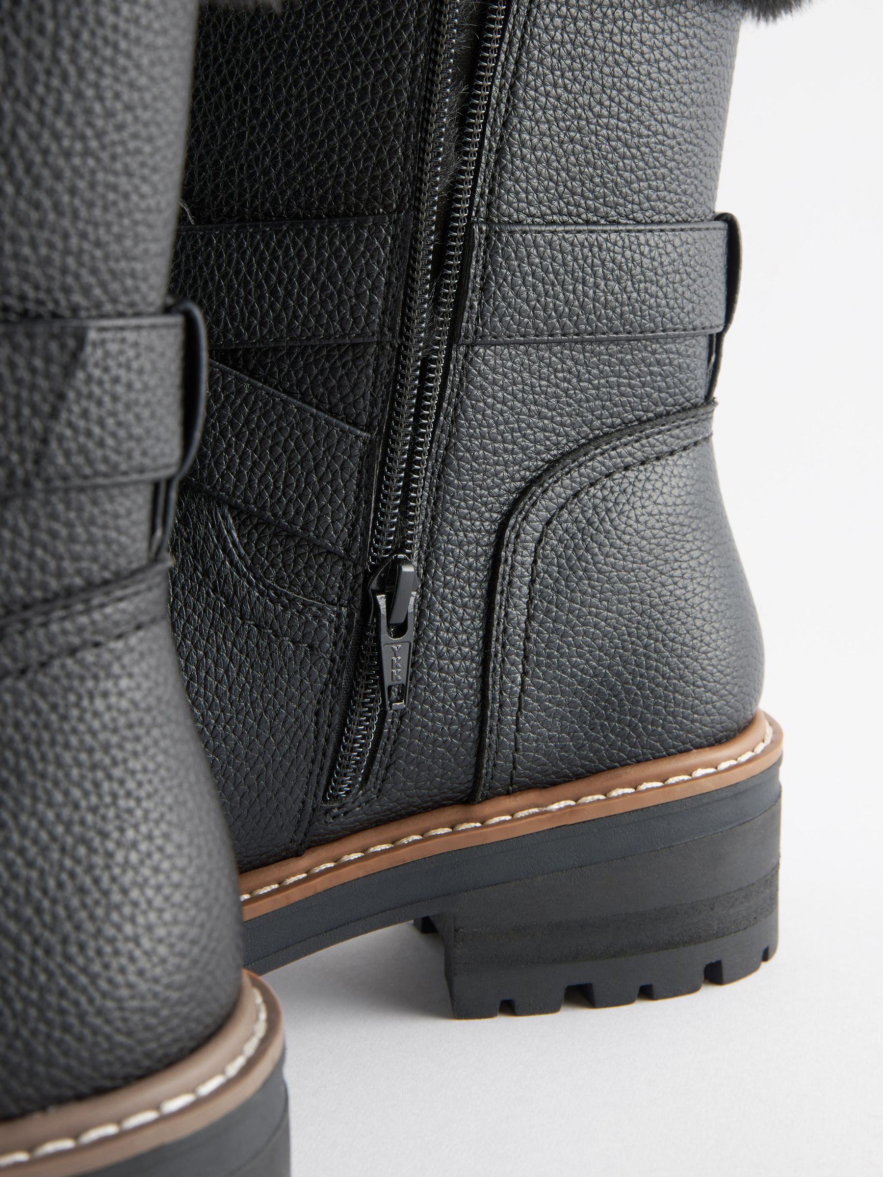 Buy Black Forever Comfort® Faux Fur Lined Buckle Detail Boots from the ...