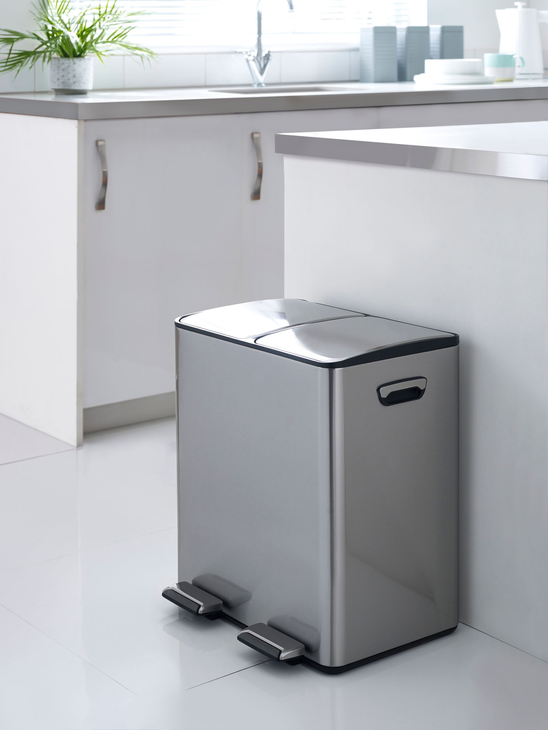 Buy Chrome 40L 3 compartment Recycling Soft Close Pedal Bin from the ...