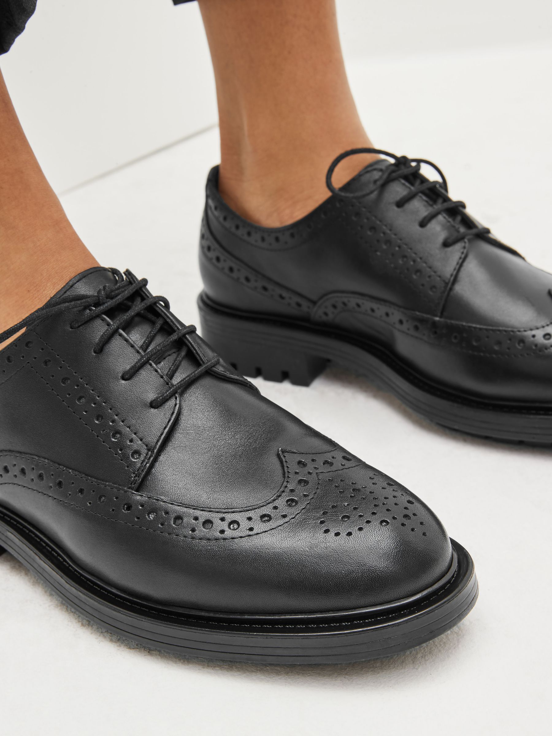 Buy Black Forever Comfort® Leather Brogue Chunky Lace Up Shoes from ...