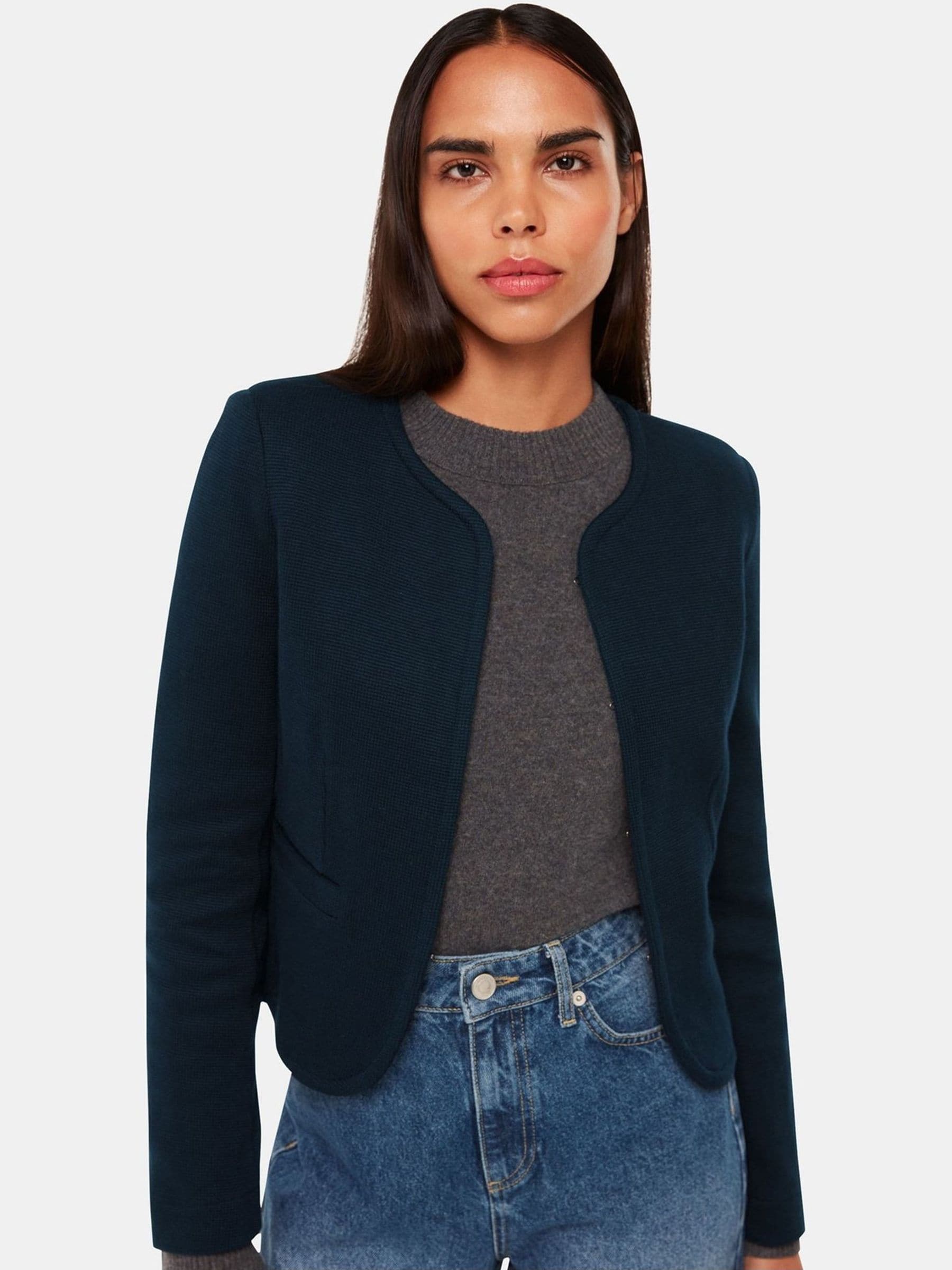 Buy Whistles Blue 100% Cotton Collarless Jersey Jacket from the Next UK ...