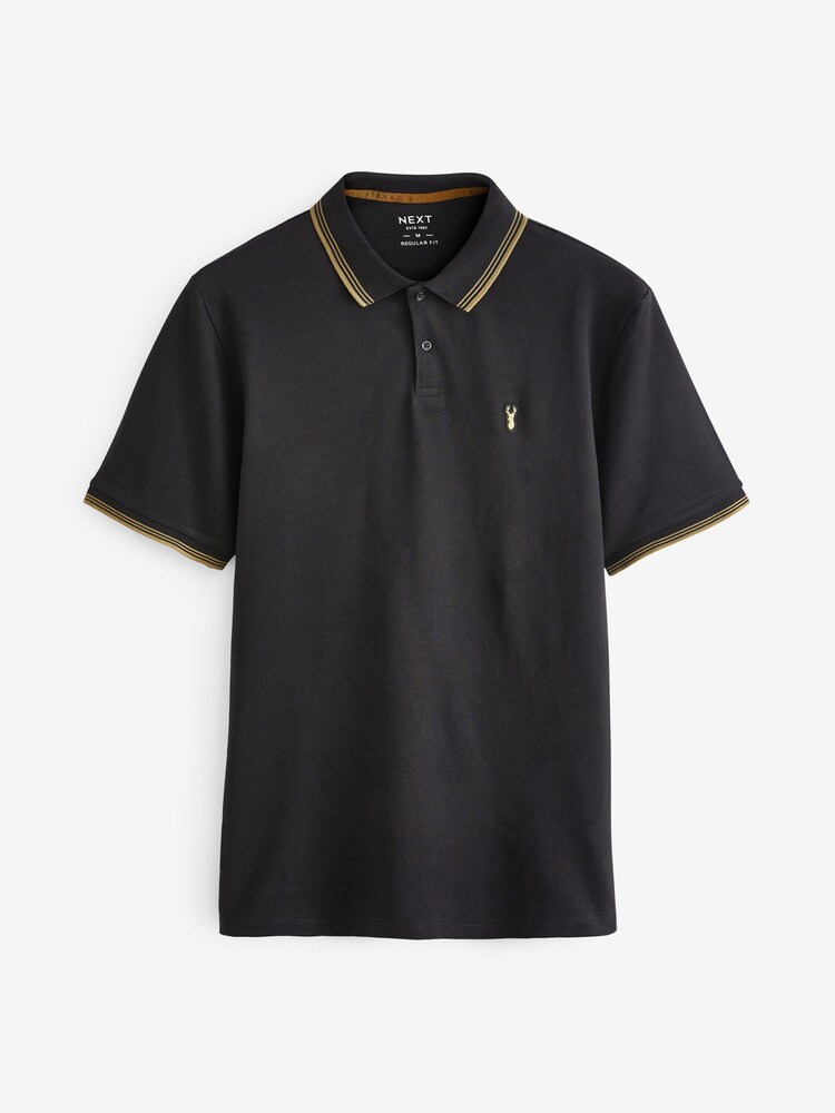 Buy Black/Gold Tipped Regular Fit Polo Shirt from Next United Arab Emirates