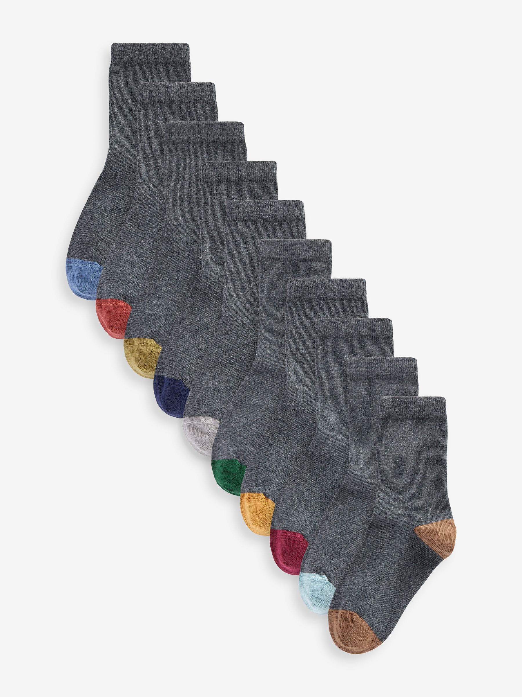 Buy Grey with Contrast Heel and Toe Cotton Rich Socks 10 Pack from the ...