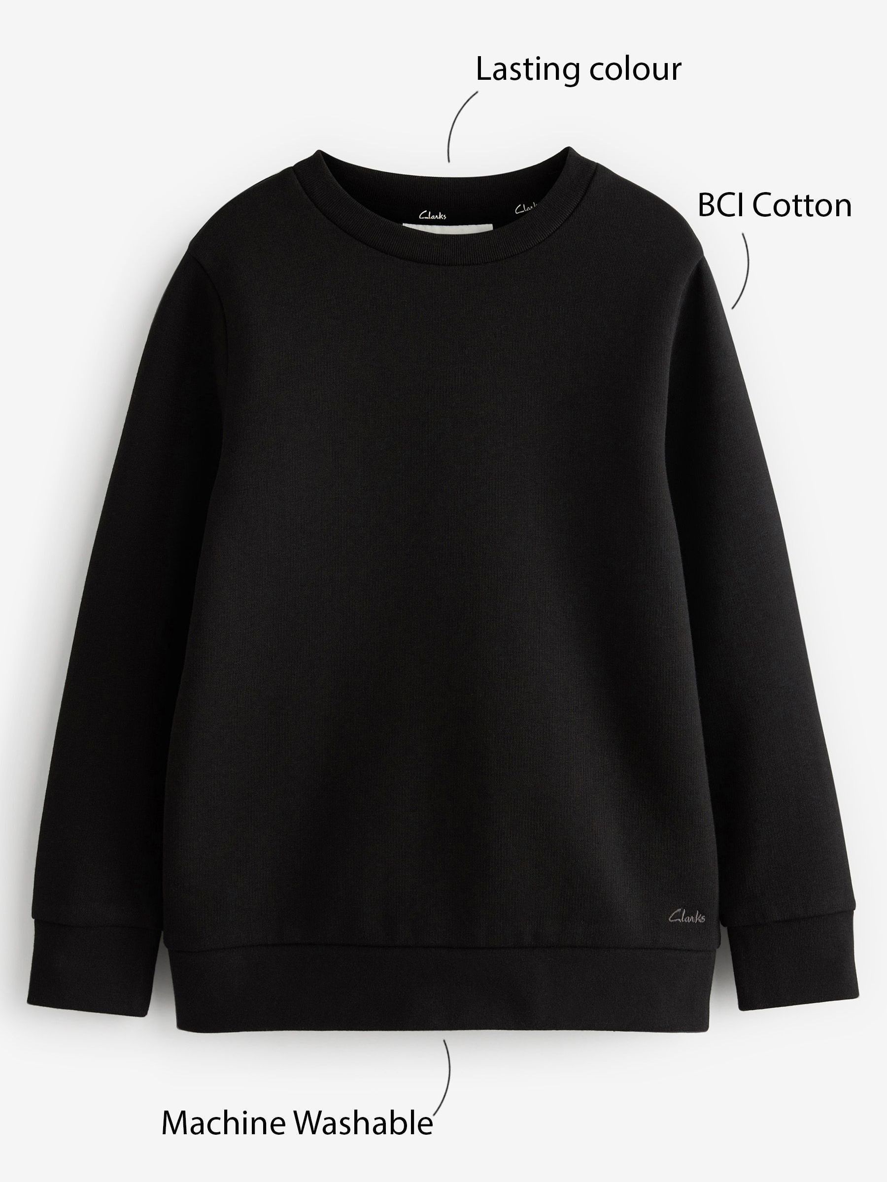 Buy Clarks Black Unisex Crew Neck School Sweatshirt from the Next UK ...