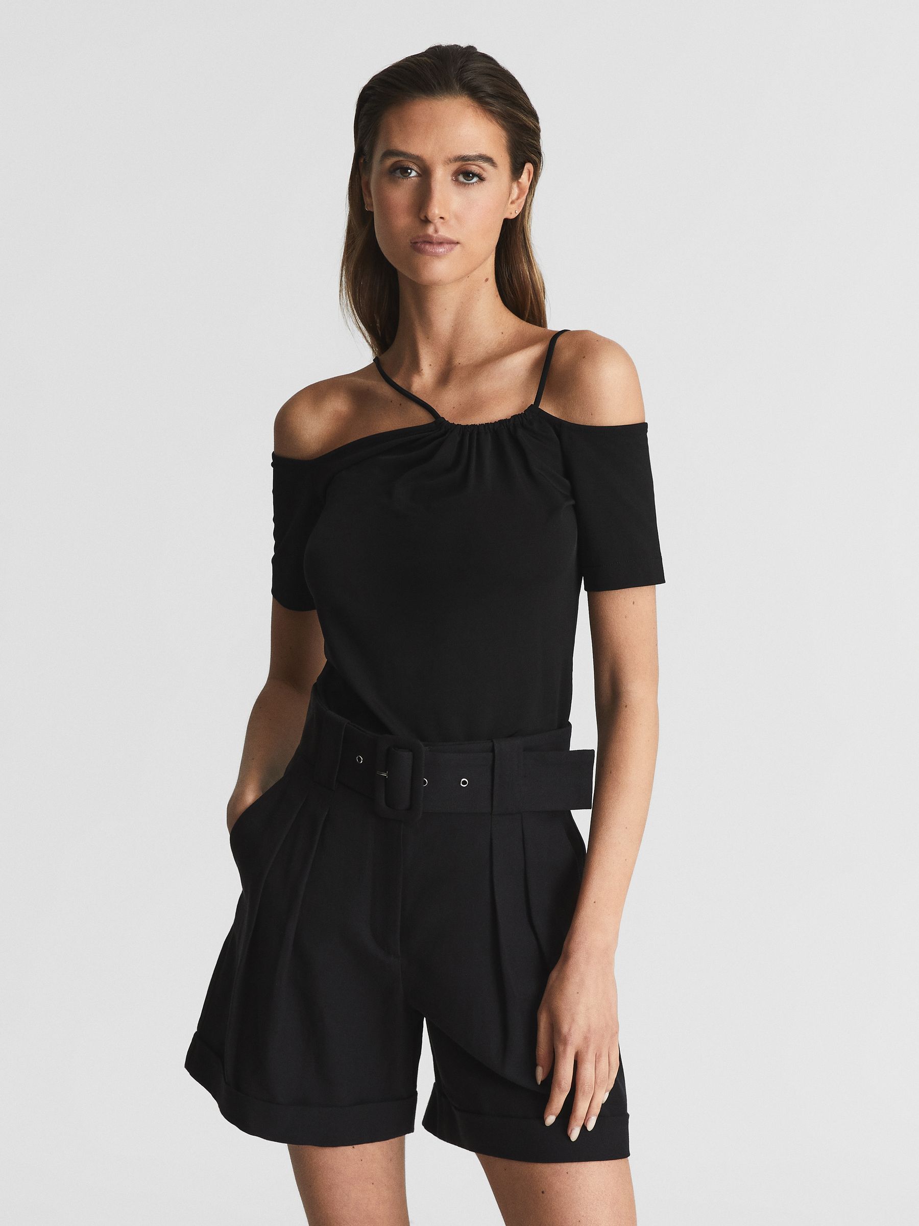 Buy Reiss Black Cierra Off-Shoulder Strap Top from the Next UK online shop