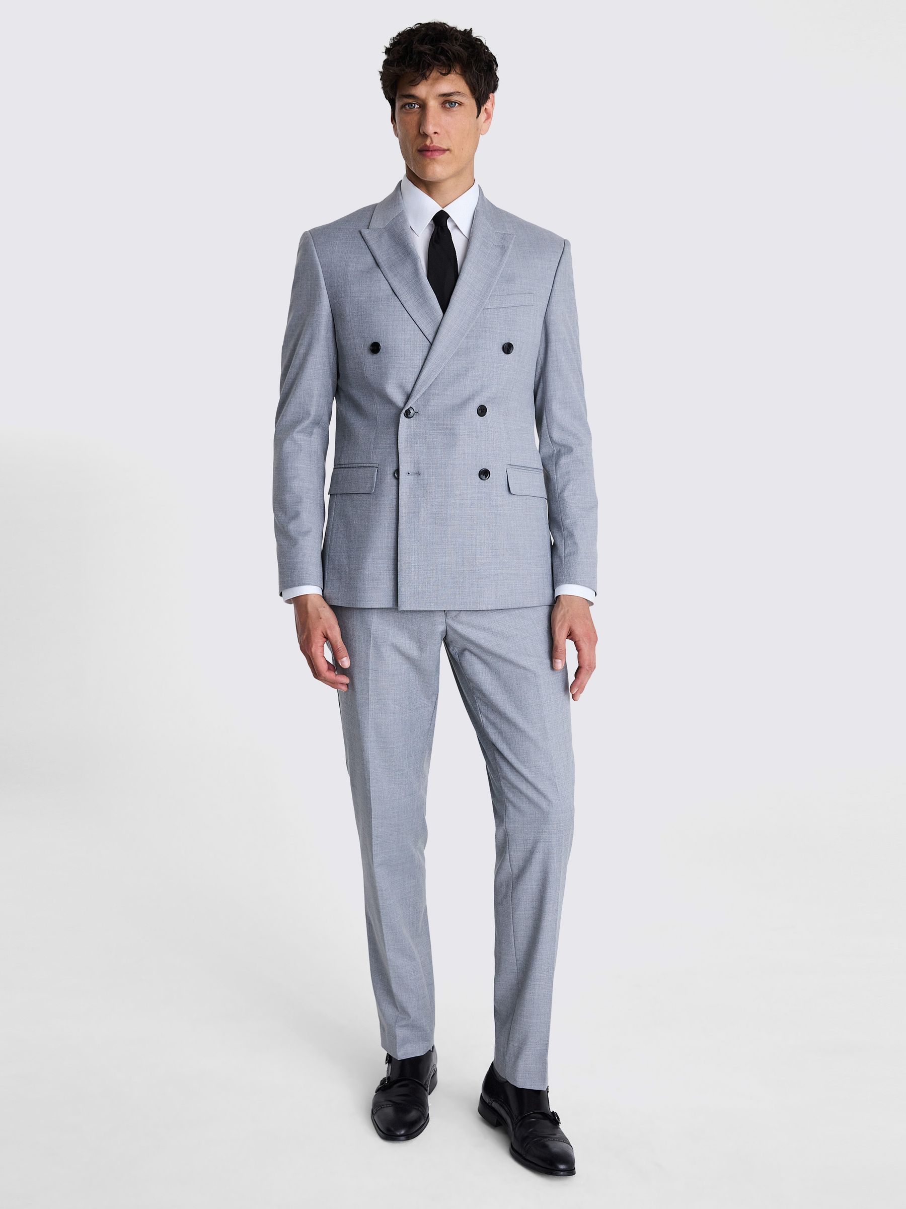 Buy MOSS Grey Double Breasted Slim Fit Stretch Suit Jacket from the ...