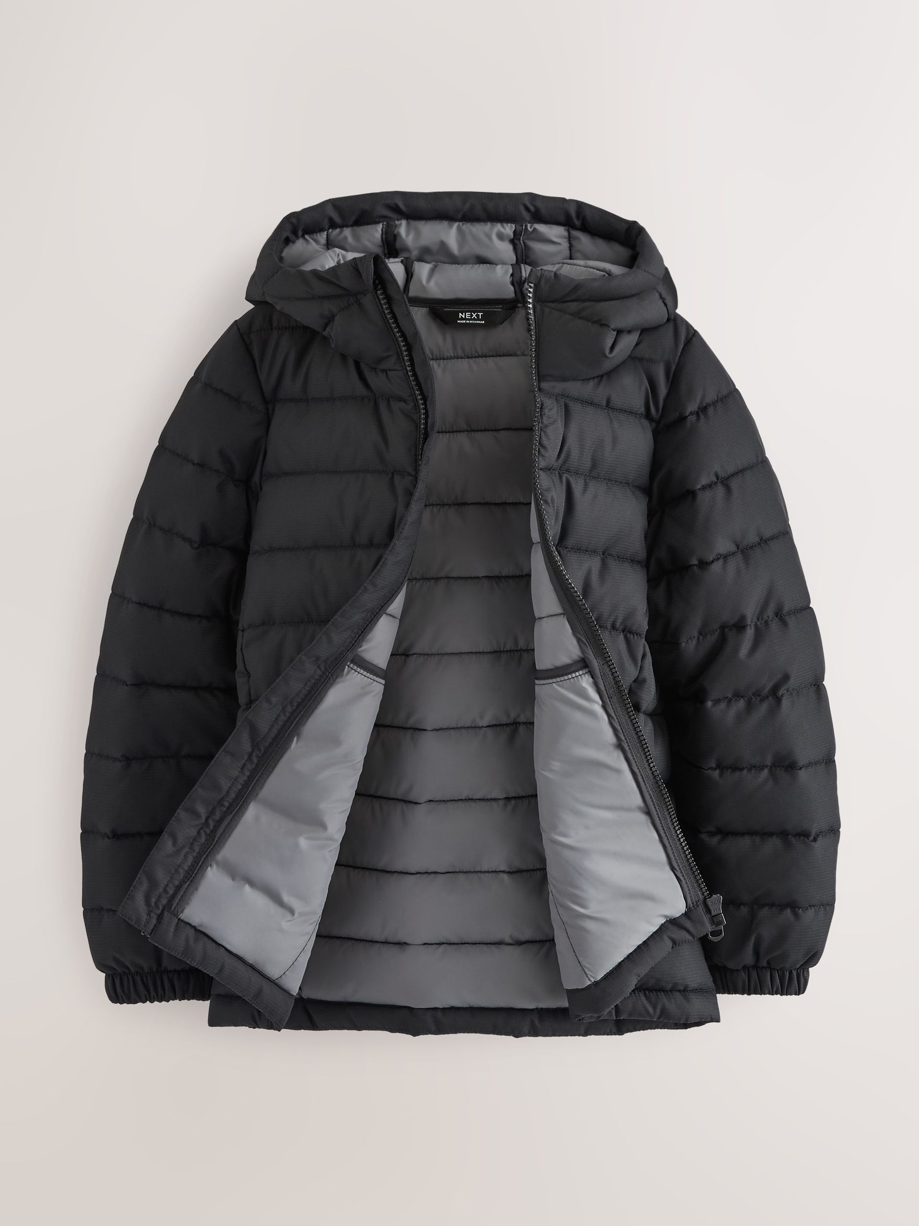 Buy Black Quilted Midweight Hooded Jacket (3-16yrs) from the Next UK ...