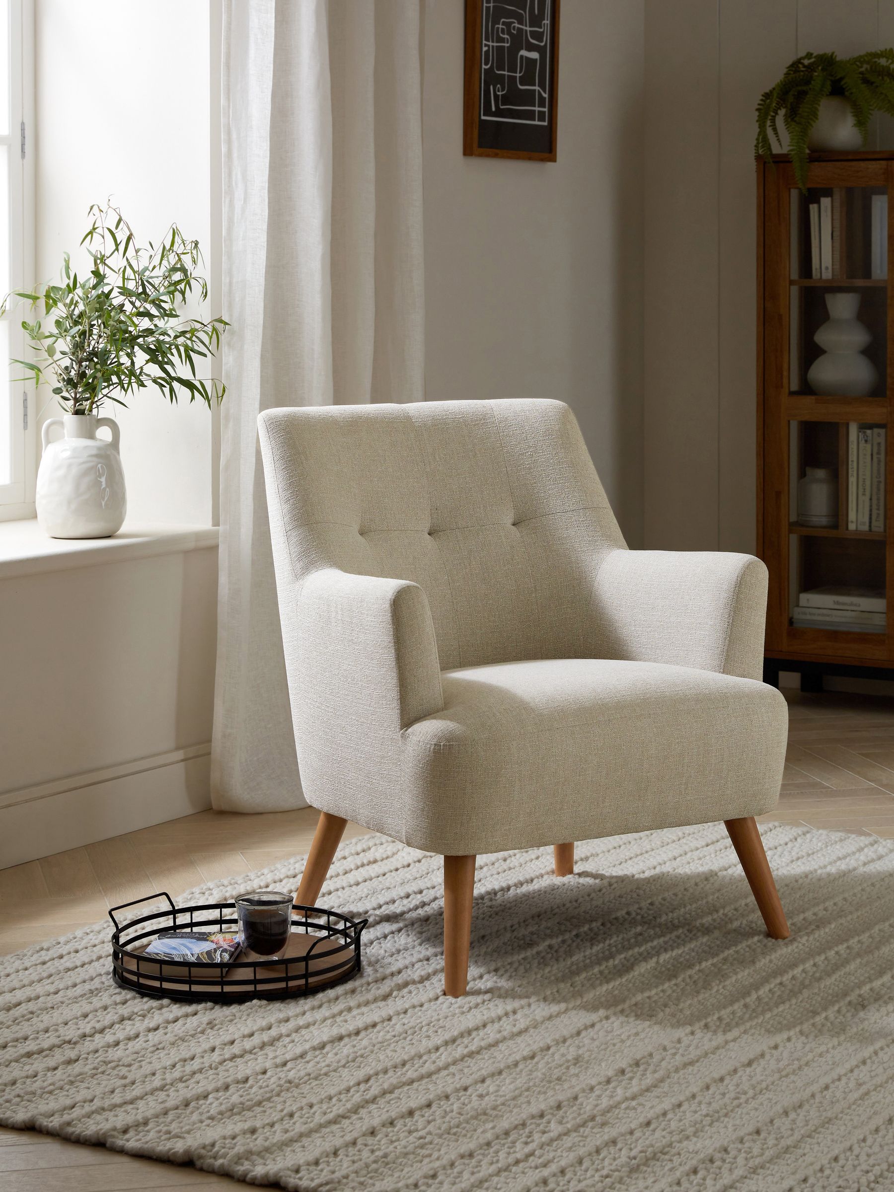 Buy Tweedy Plain Light Natural Carter Armchair from the Next UK online shop