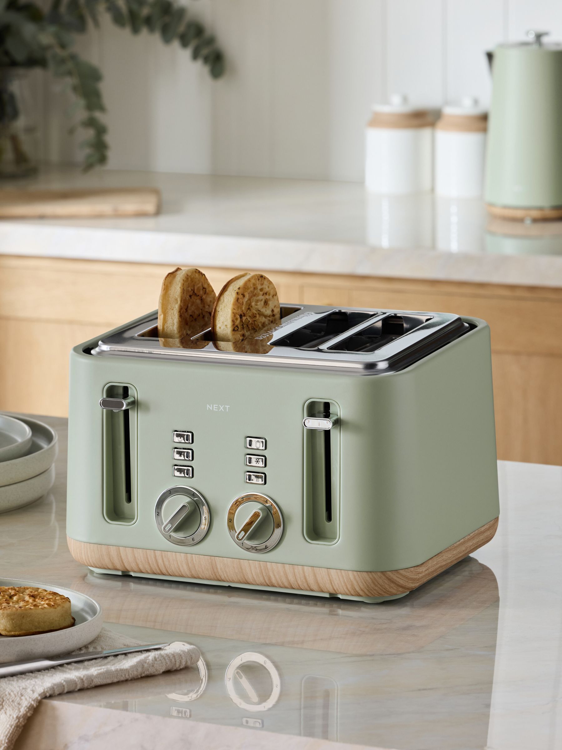 Buy Sage Green Bronx Wood Effect 4 Slice Toaster from the Next UK ...