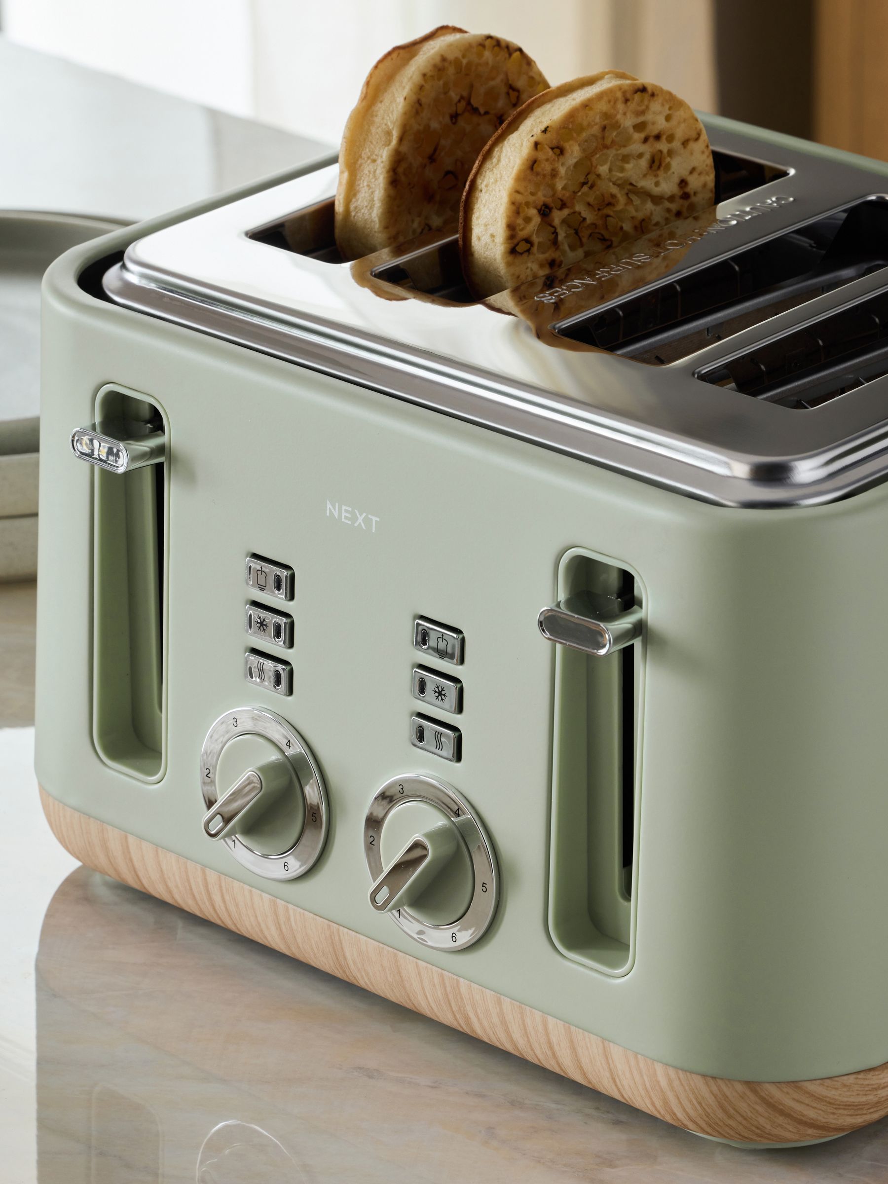 Buy Sage Green Bronx Wood Effect 4 Slice Toaster from the Next UK ...