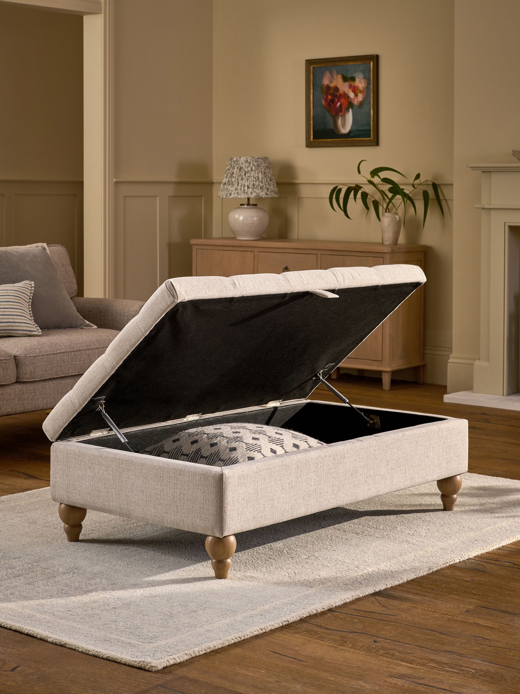 Buy Buttoned Tweedy Plain Light Natural Albury Large Footstool from the ...