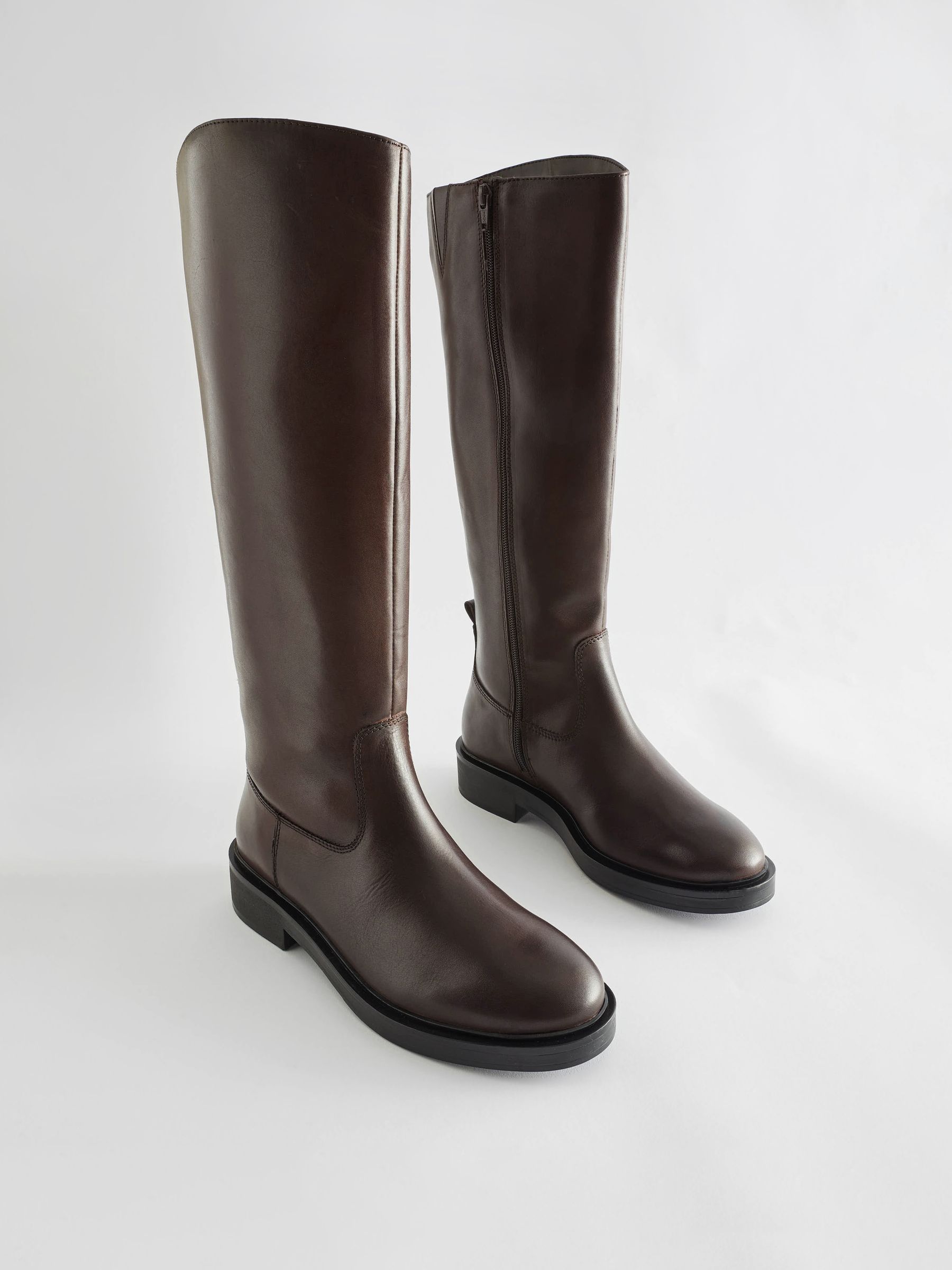 Buy Chocolate Brown Forever Comfort® Leather Rider Knee High Boots from ...