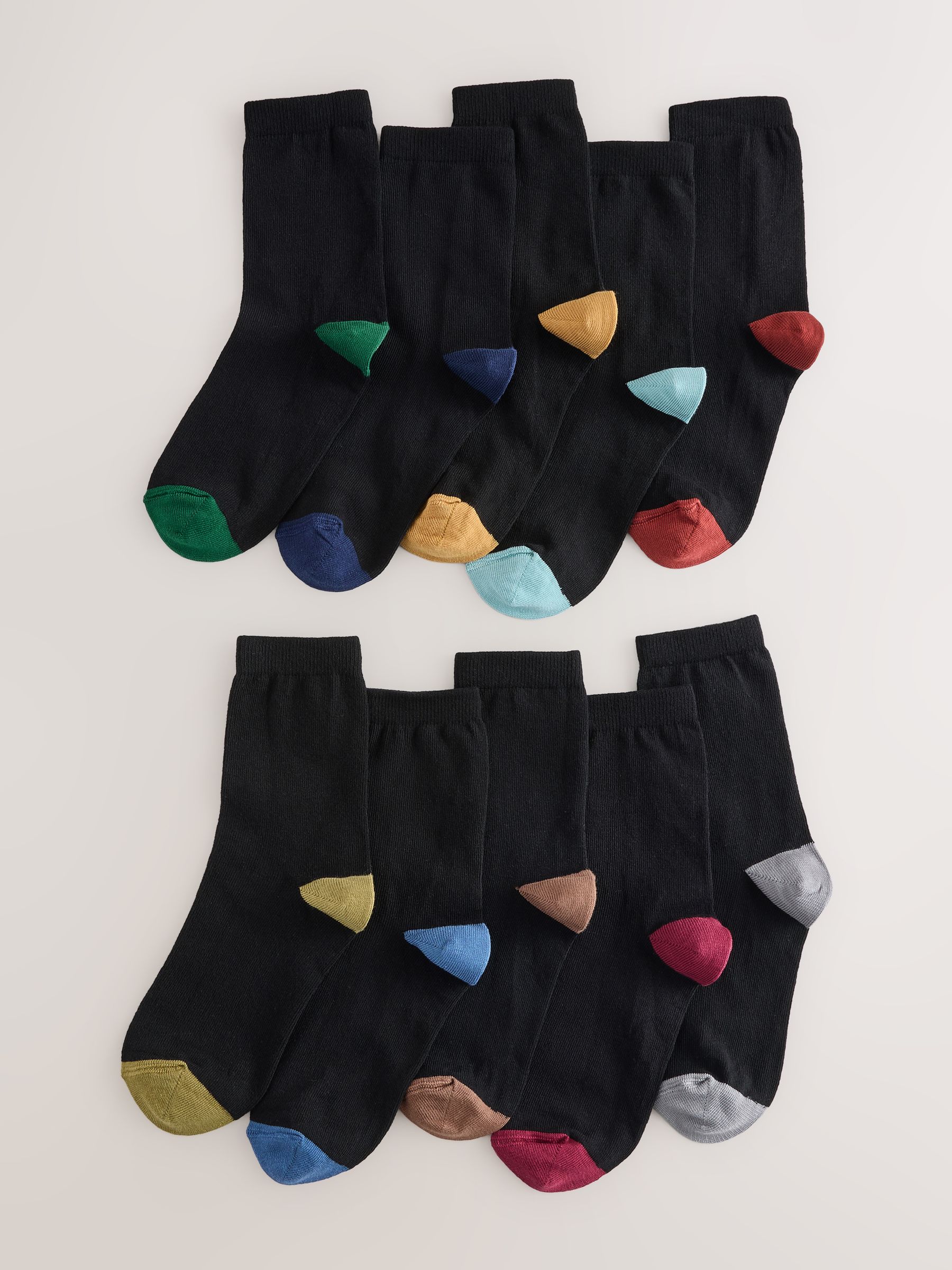 Buy Black with Contrast Heel and Toe Cotton Rich Socks 10 Pack from the ...