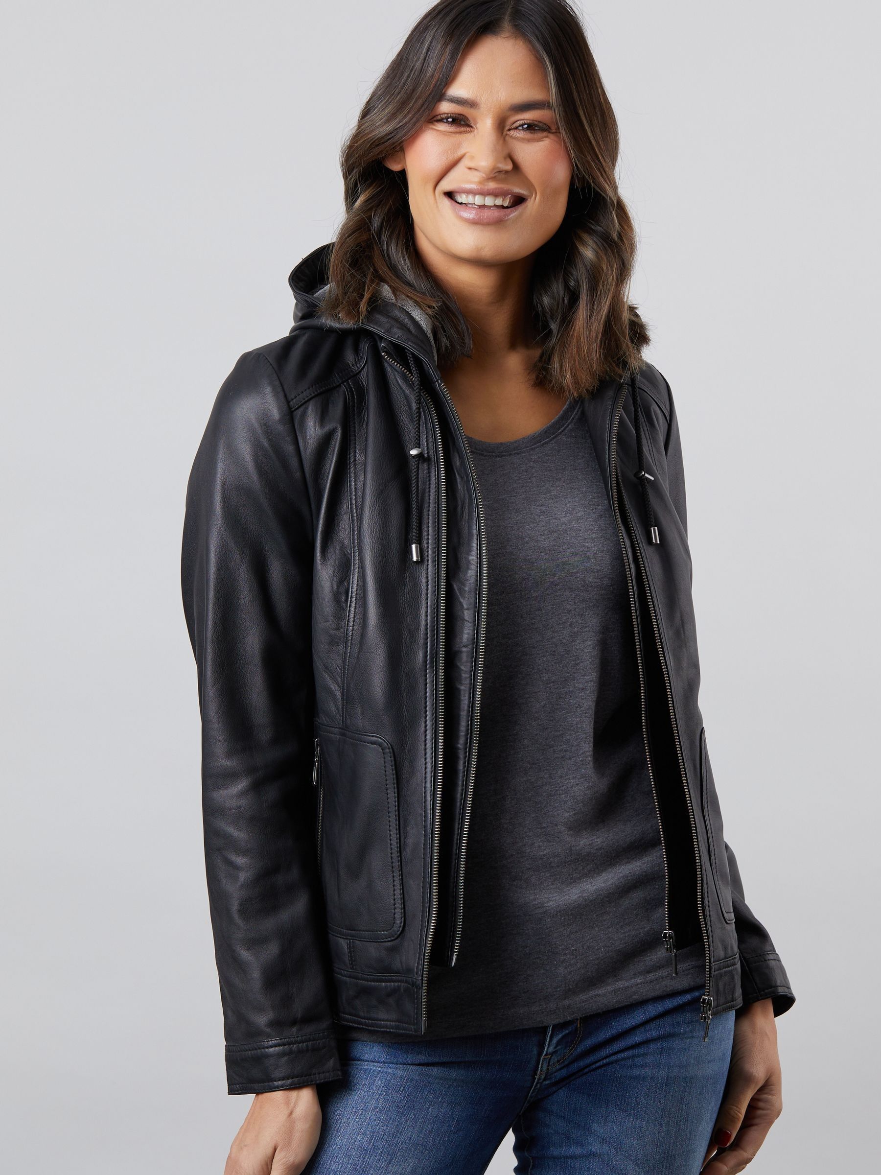 Buy Lakeland Leather Black Abbeytown Hooded Leather Jacket from the ...
