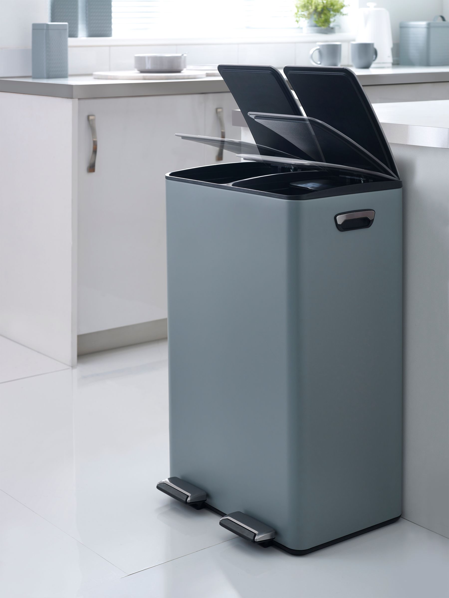 Buy Charcoal Grey 60L 3 Compartment Recycling Soft Close Pedal Bin from ...