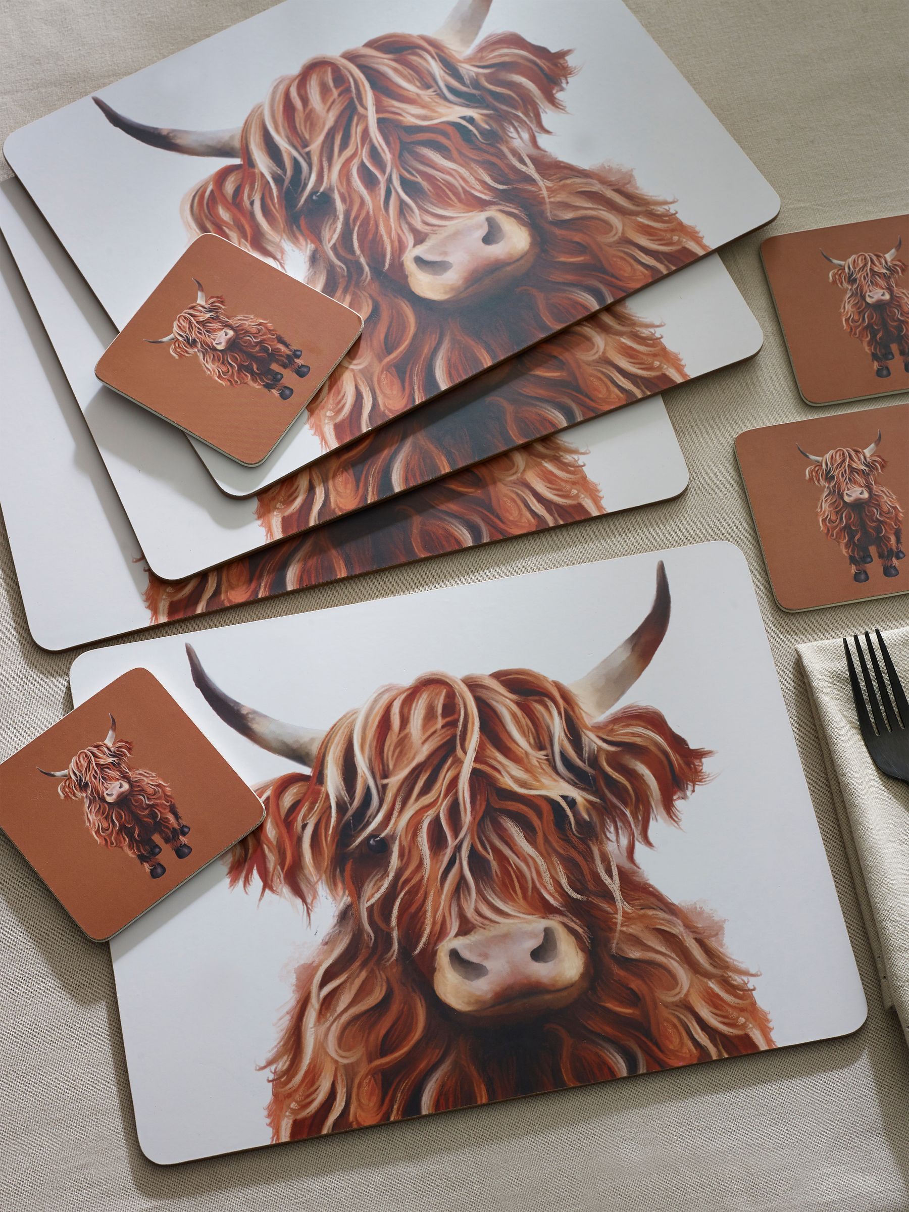 Buy Set of 4 Natural Hamish the Highland Cow Corkback Placemats and ...